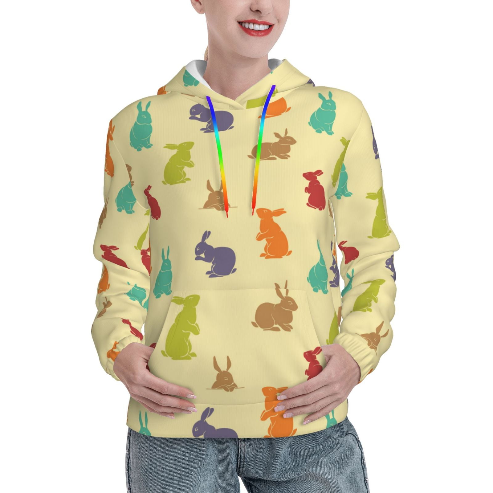 Fotbe Colorful Rabbit Pattern Womens Long Sleeve Hoodie, Pullover ...