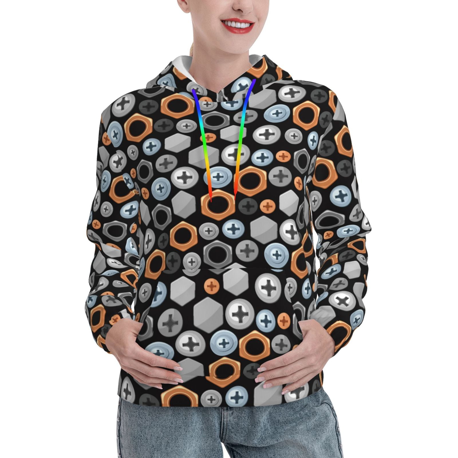 Fotbe Colorful Screws Pattern Womens Long Sleeve Hoodie, Pullover ...
