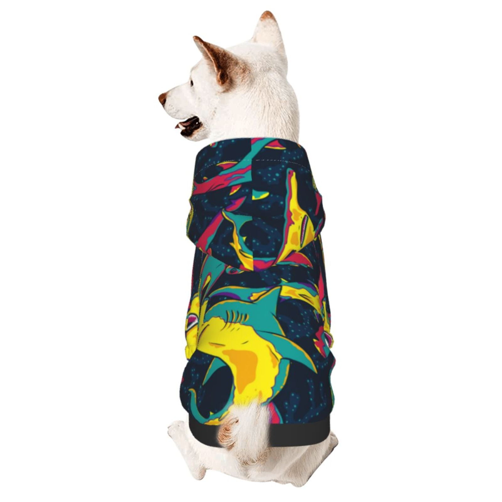 Fotbe Colorful Sharks Print Small Dog Sweater Hoodies Pet Grey Hooded ...