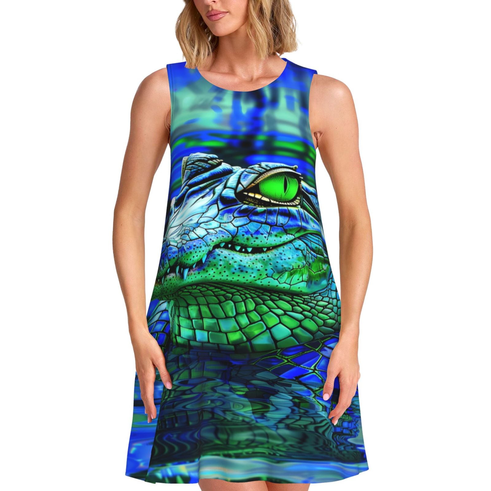 Fotbe Colorful Stained Glass Crocodile Pattern Women’s Summer Tank Midi ...