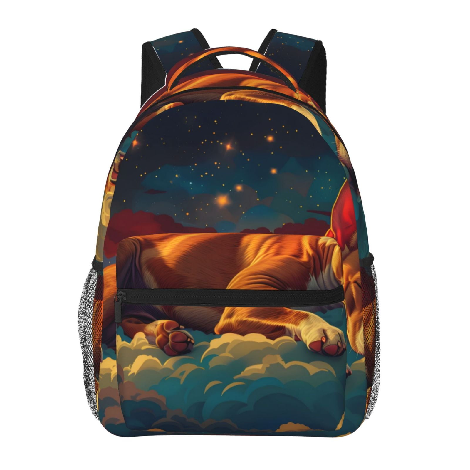 Fotbe Colorful Starry Sky Sleep Dog Pattern Casual Backpack for School ...