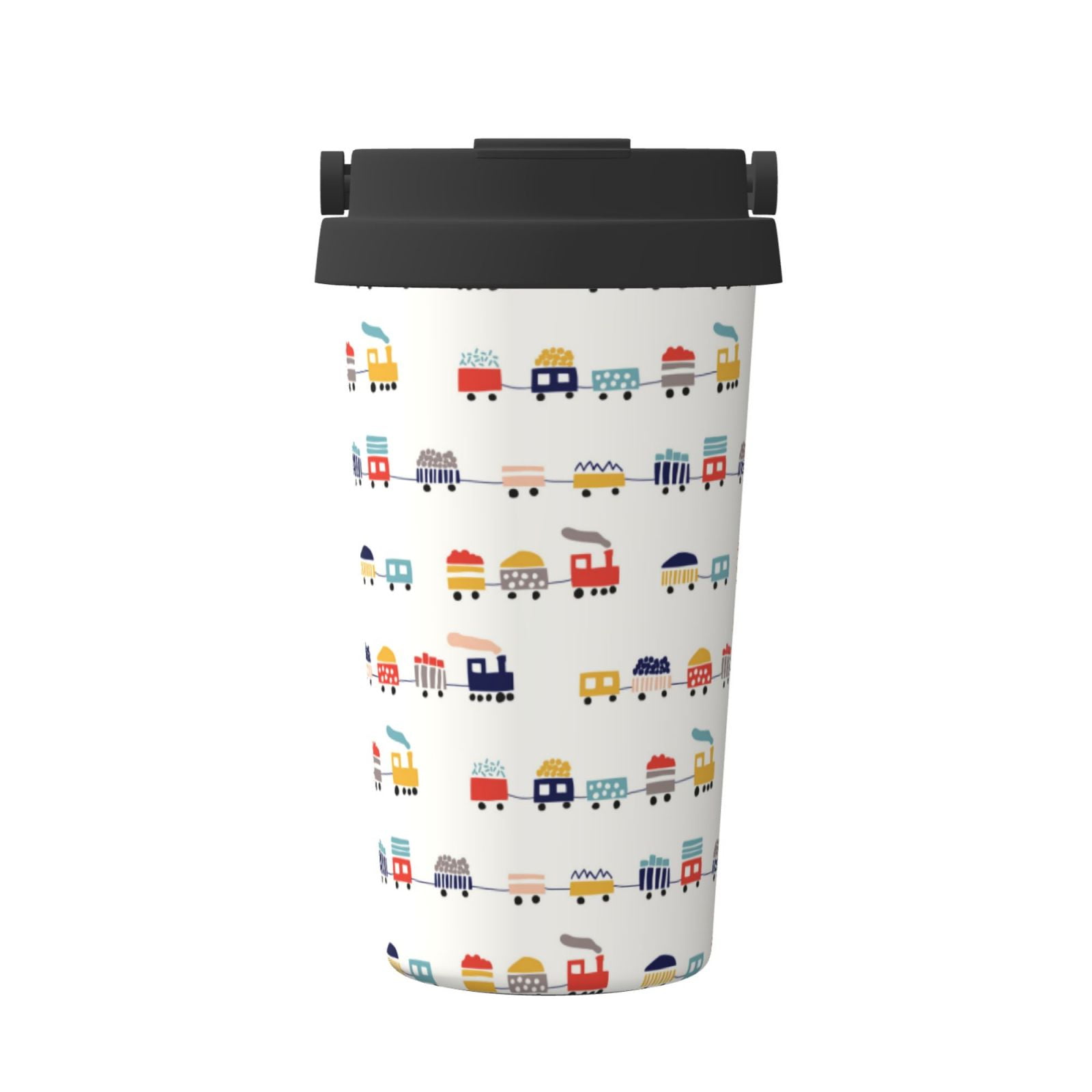 Fotbe Colorful Trains Printed Insulated Travel Coffee Mug Spill Proof Leak Proof Stainless Steel ...