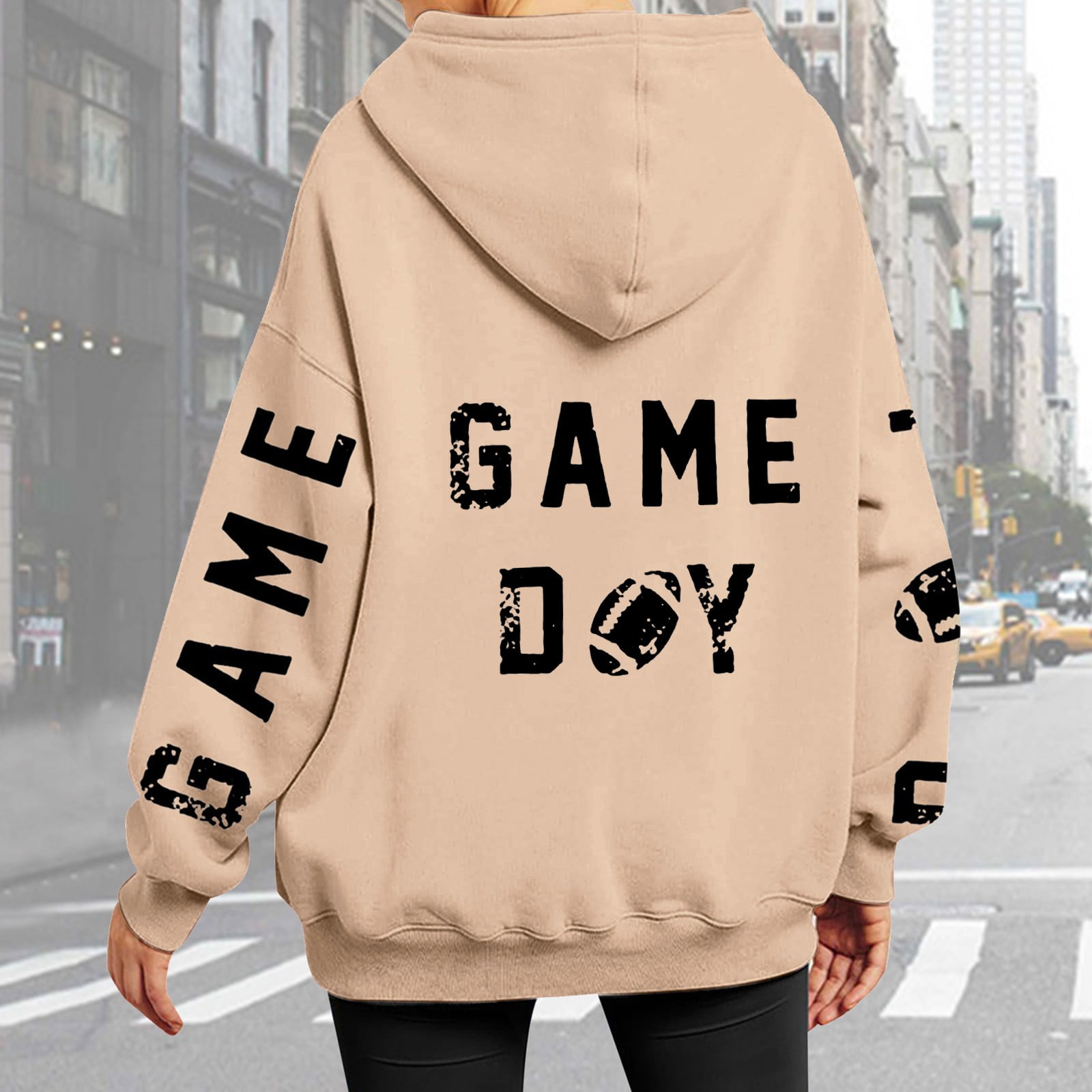 Fashion Women Long Sleeve Letter Football Graphic Printed Drawstring ...