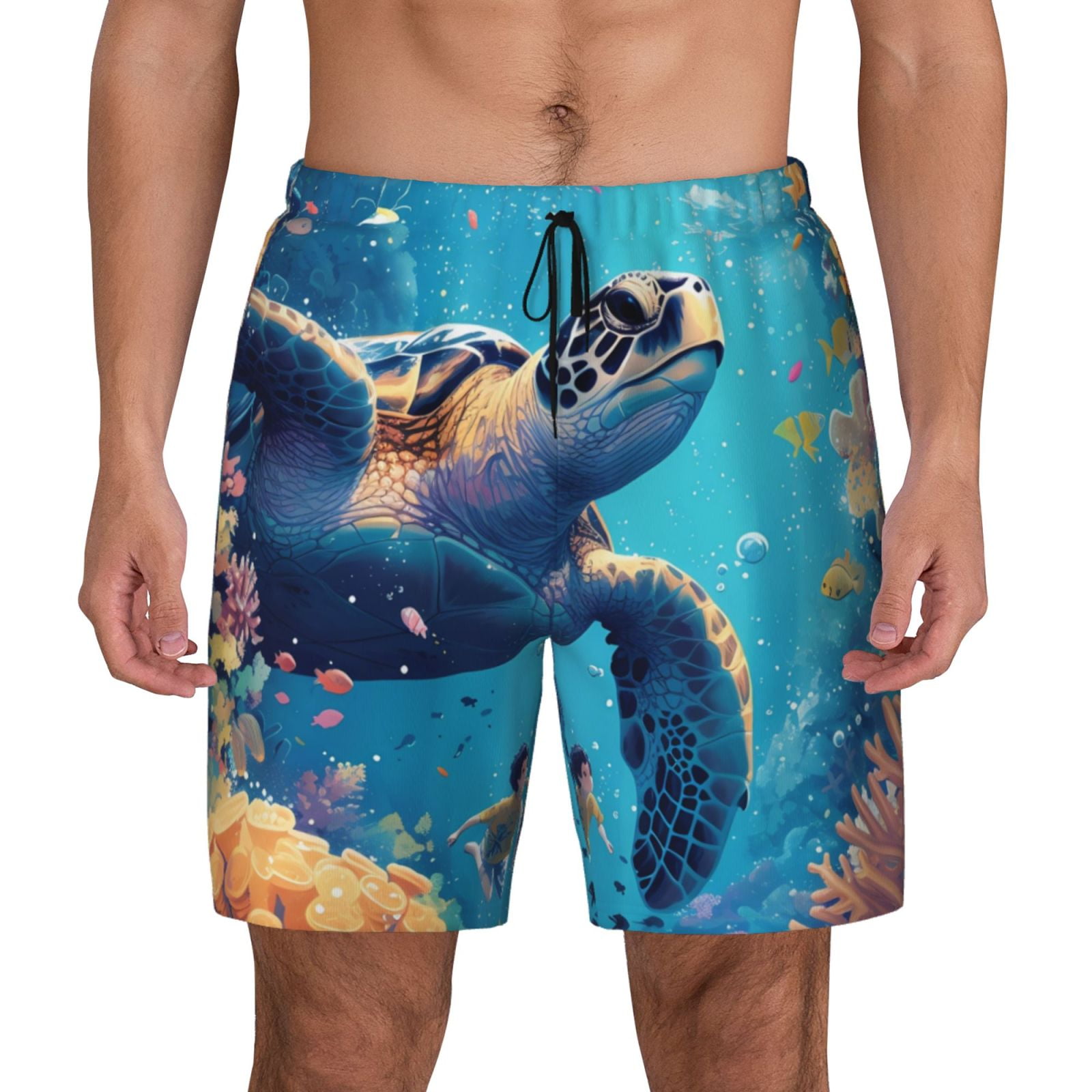 Fotbe Colorful Underwater Plant Turtle Men’s Swim Trunks Quick Dry Swim ...