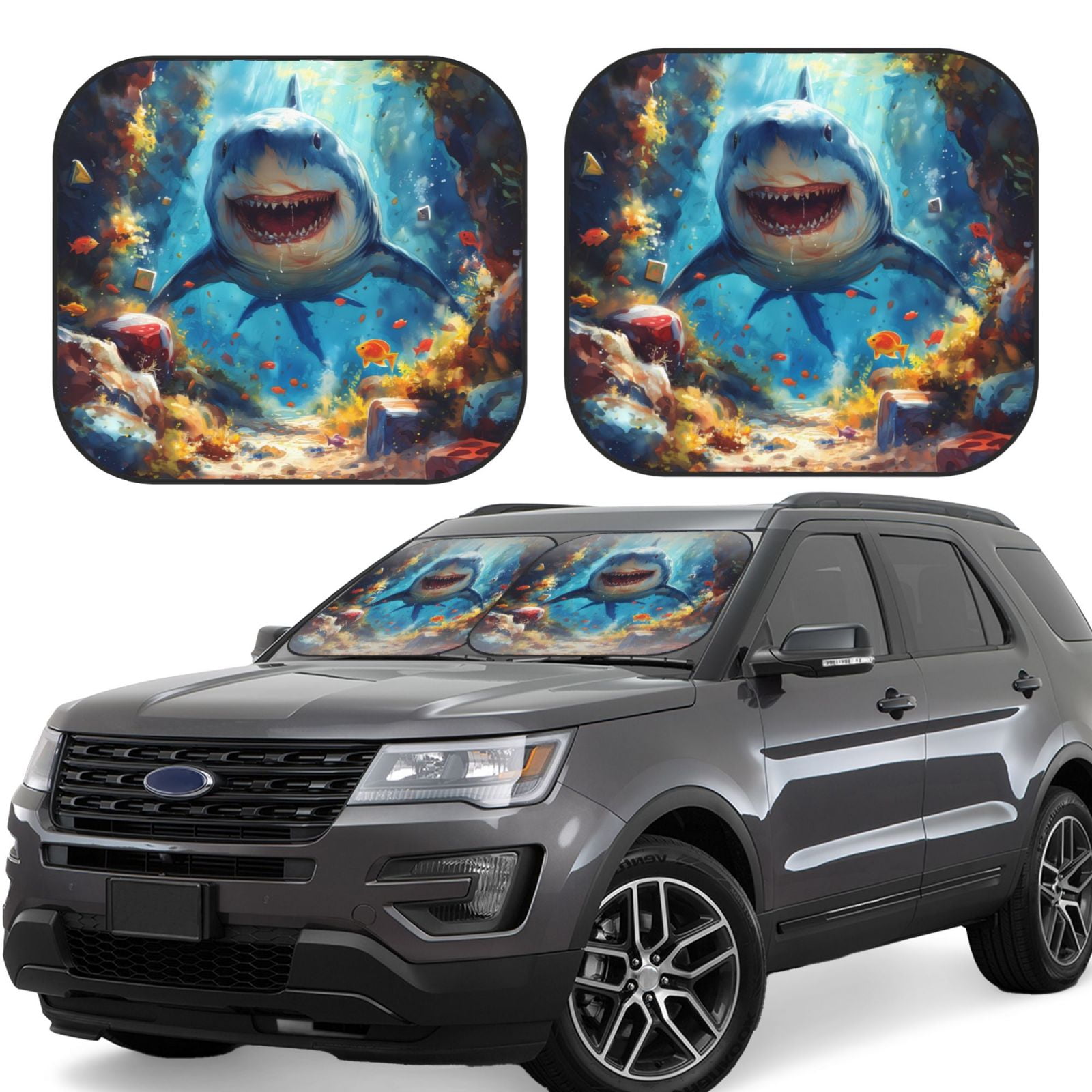 Fotbe Colorful Underwater Shark 2-Piece Car Windshield Sun Shade | Sun ...