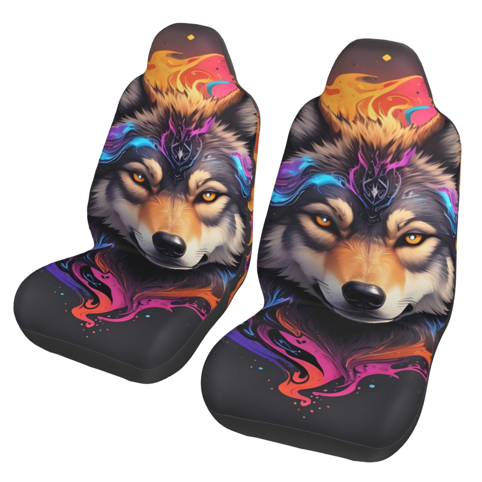 Fotbe Colorful Wolf Head Pattern Automotive Seat Covers for Cars Trucks ...