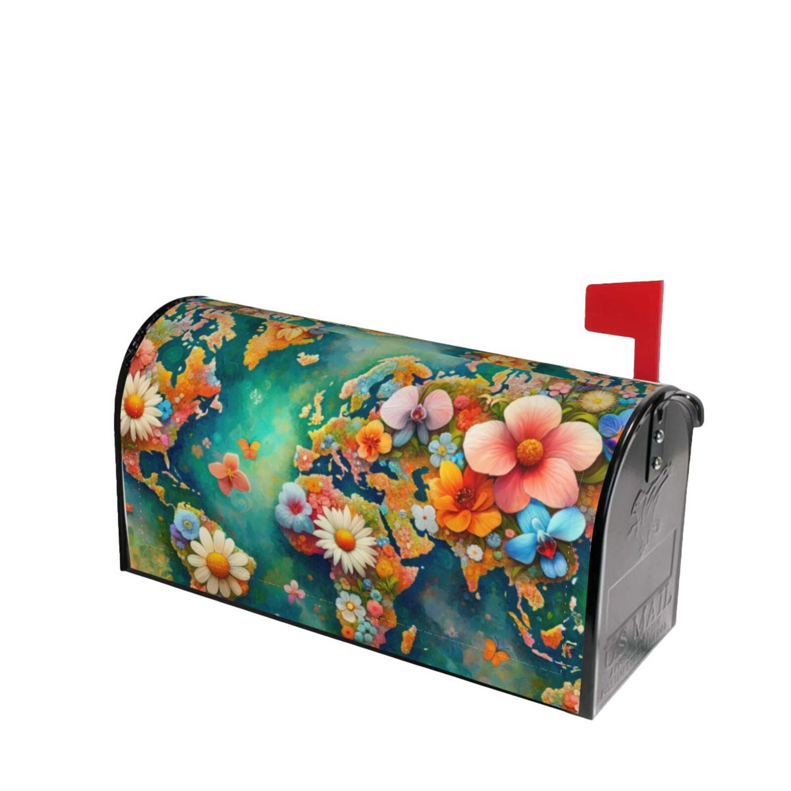 Fotbe Colorful World Map Mailbox Covers Post Letter Box Cover Garden ...