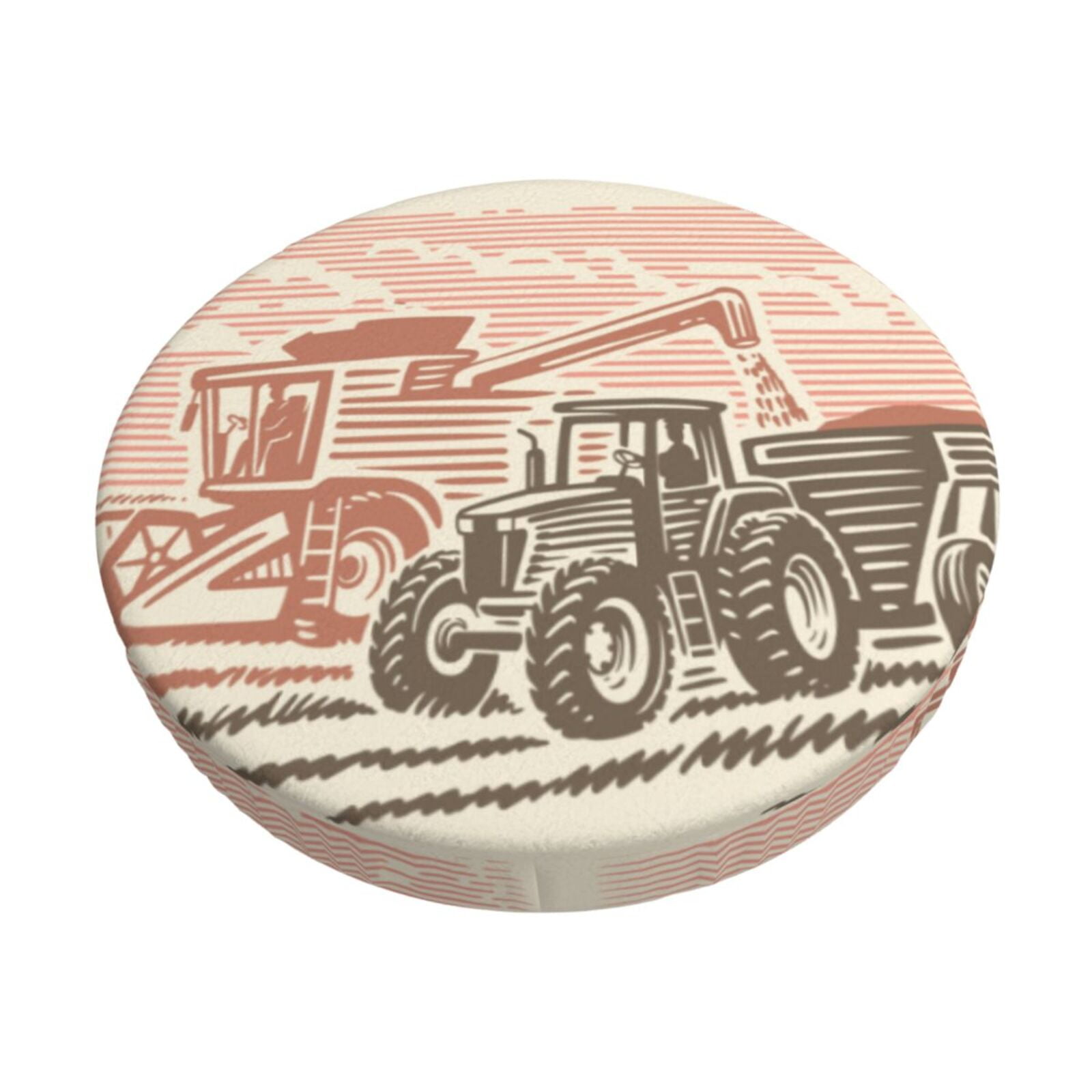 Fotbe Combine harvester working with tractor Pattern Stool Covers Round ...