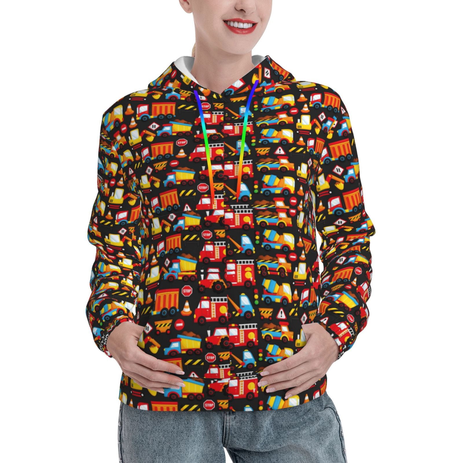 Fotbe Construction Truck Pattern Womens Long Sleeve Hoodie, Pullover ...