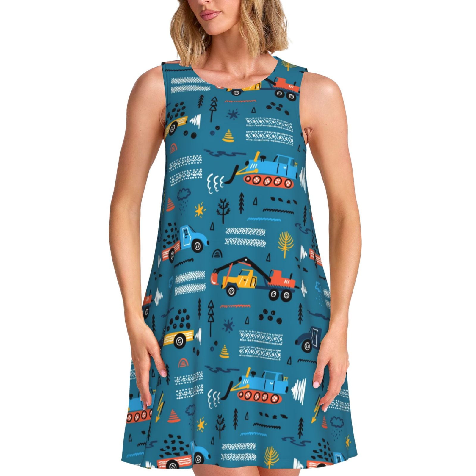 Fotbe Construction Trucks Pattern Women’s Summer Tank Midi Dress ...