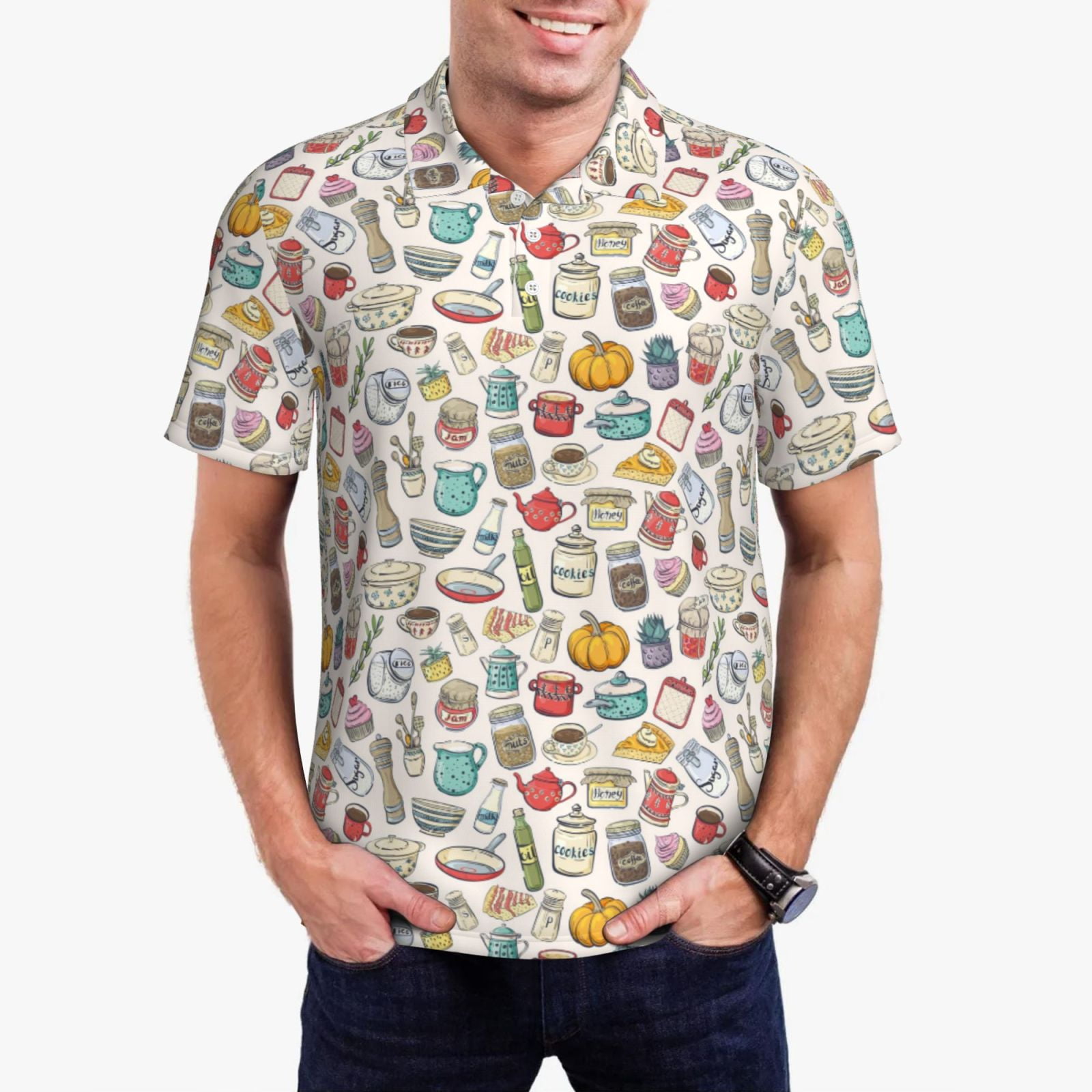 Fotbe Cooking Utensils Pattern Men’s Golf Polo Shirt – Breathable ...