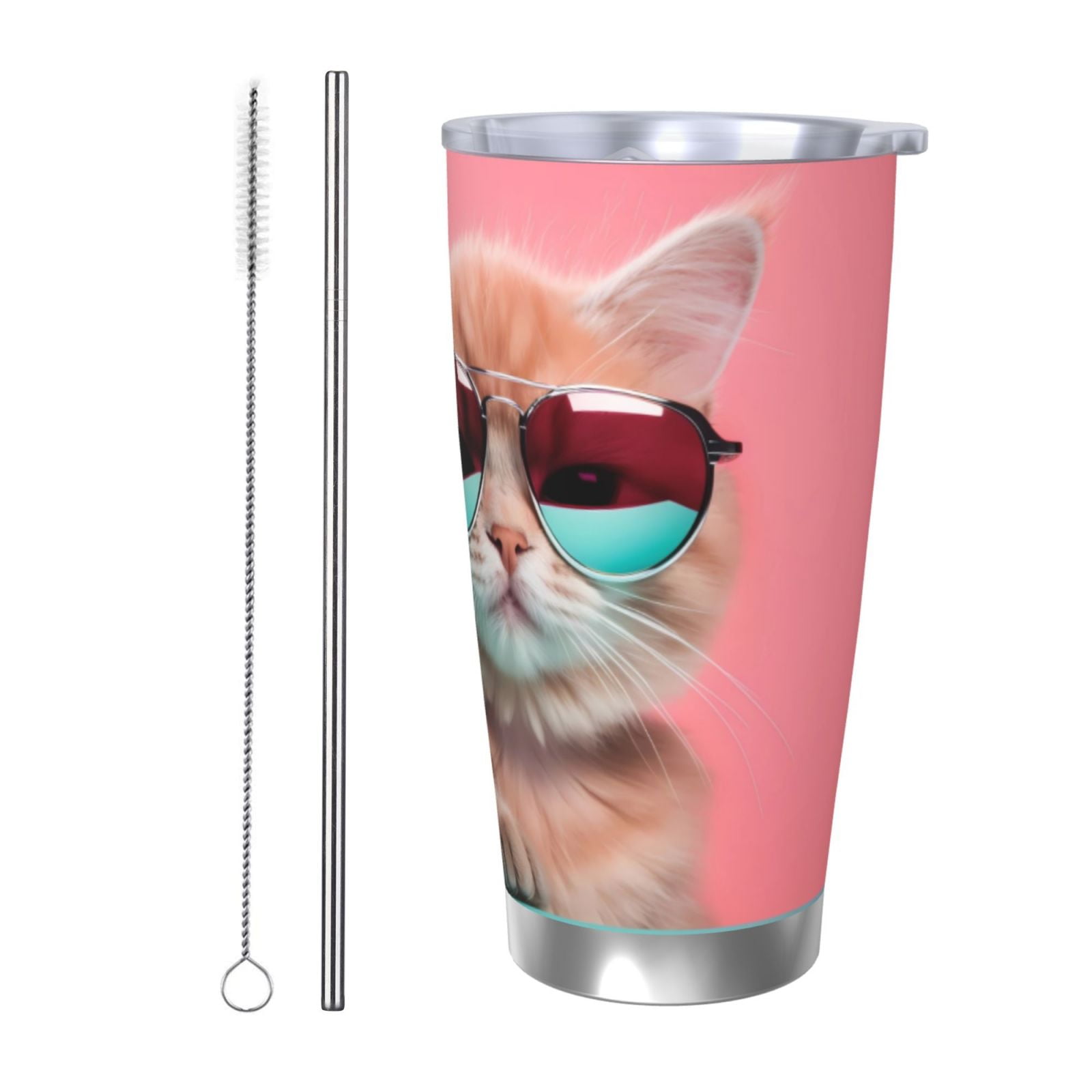 Fotbe Cool Cat Pink Sunglasses Pattern 20 oz Tumbler Stainless Steel ...