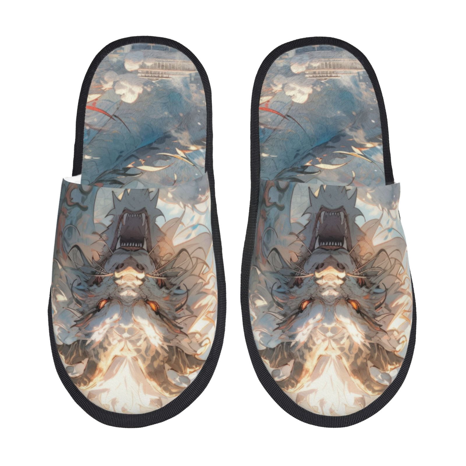 Fotbe Cool Cloud White Dragon Pattern Women's Fuzzy Slippers Plush ...