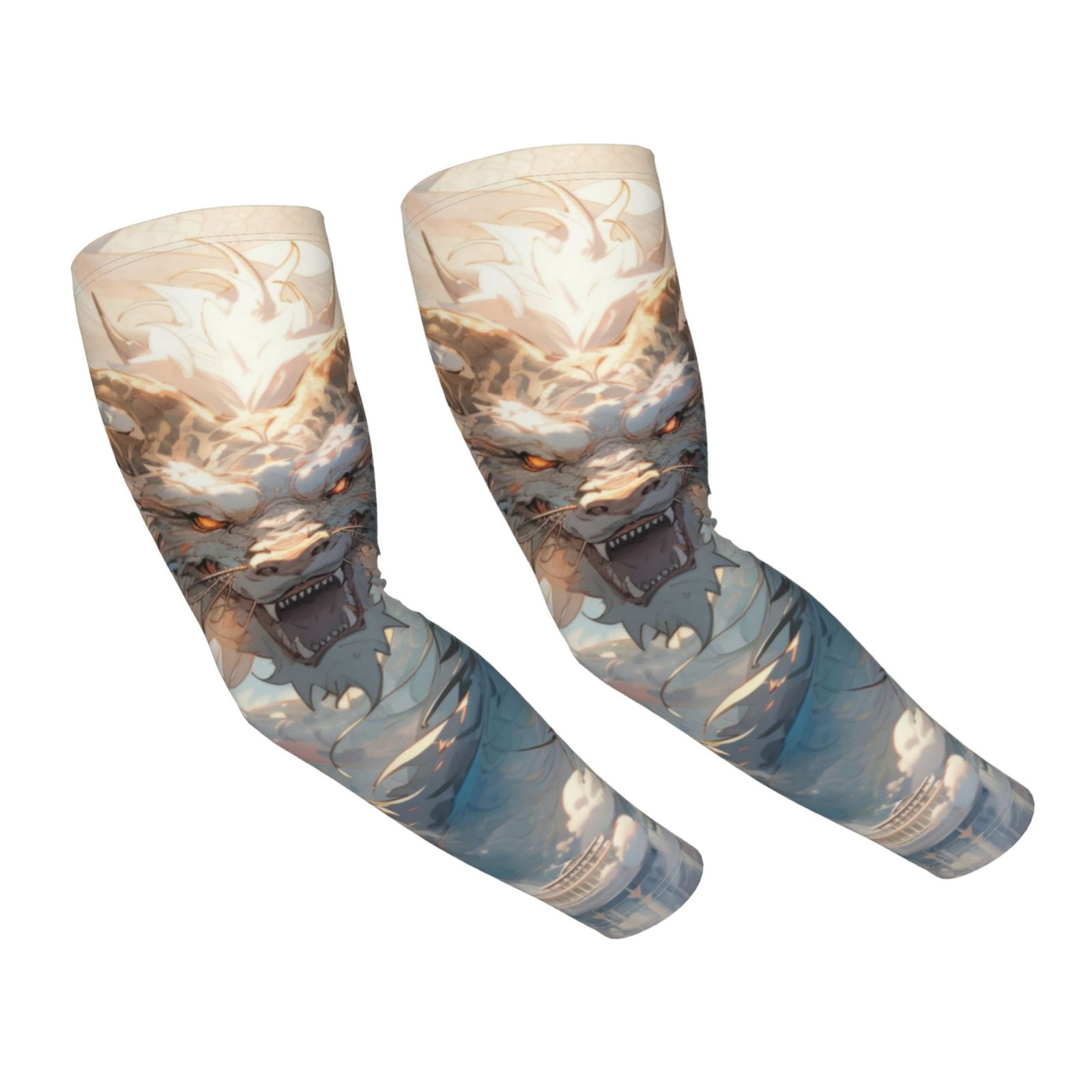 Fotbe Cool Cloud White Dragon UV Sun Protection Arm Sleeves - Tattoo ...