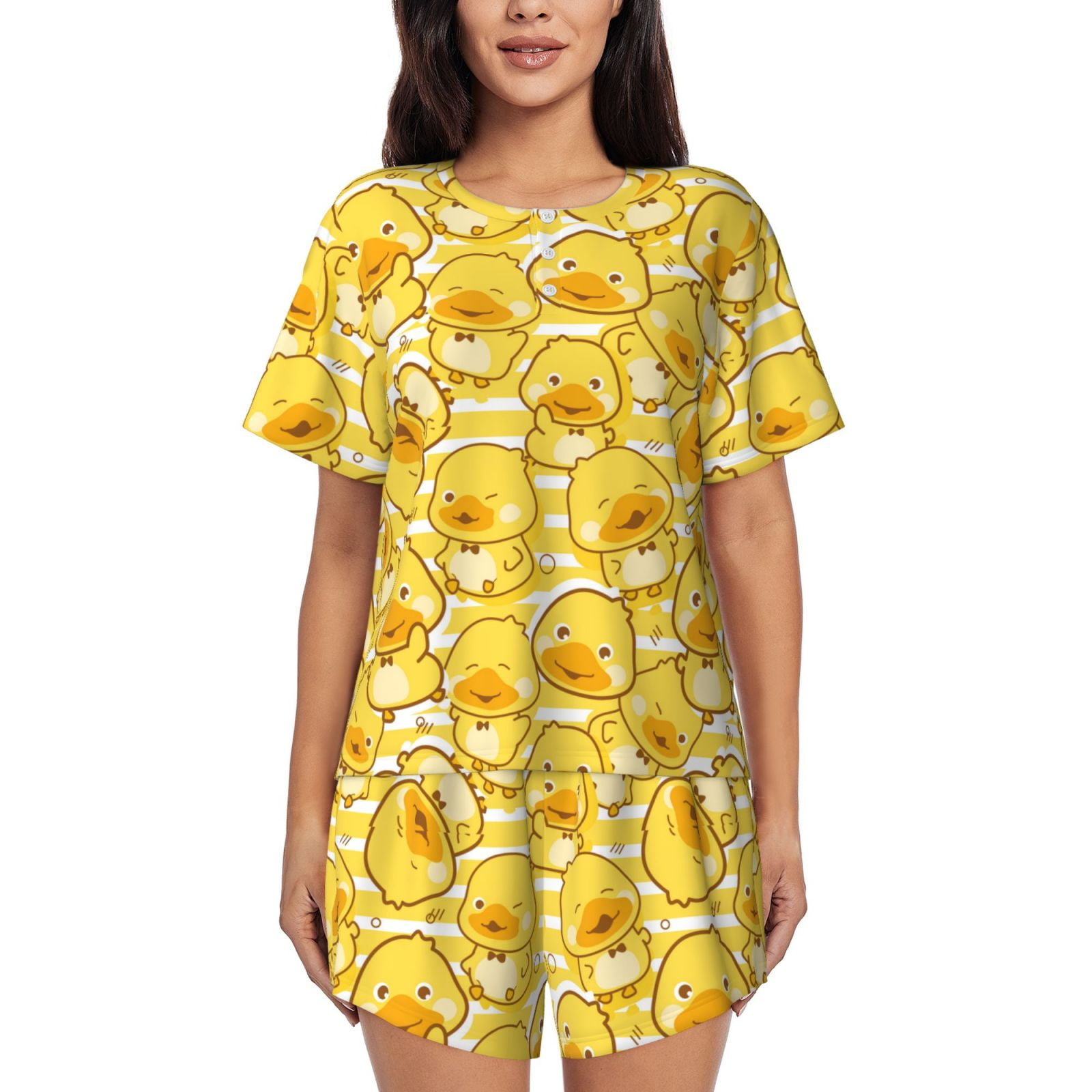 Fotbe Cool Duck With Yellow Strip Print Pajama Set for Women 2 Piece ...