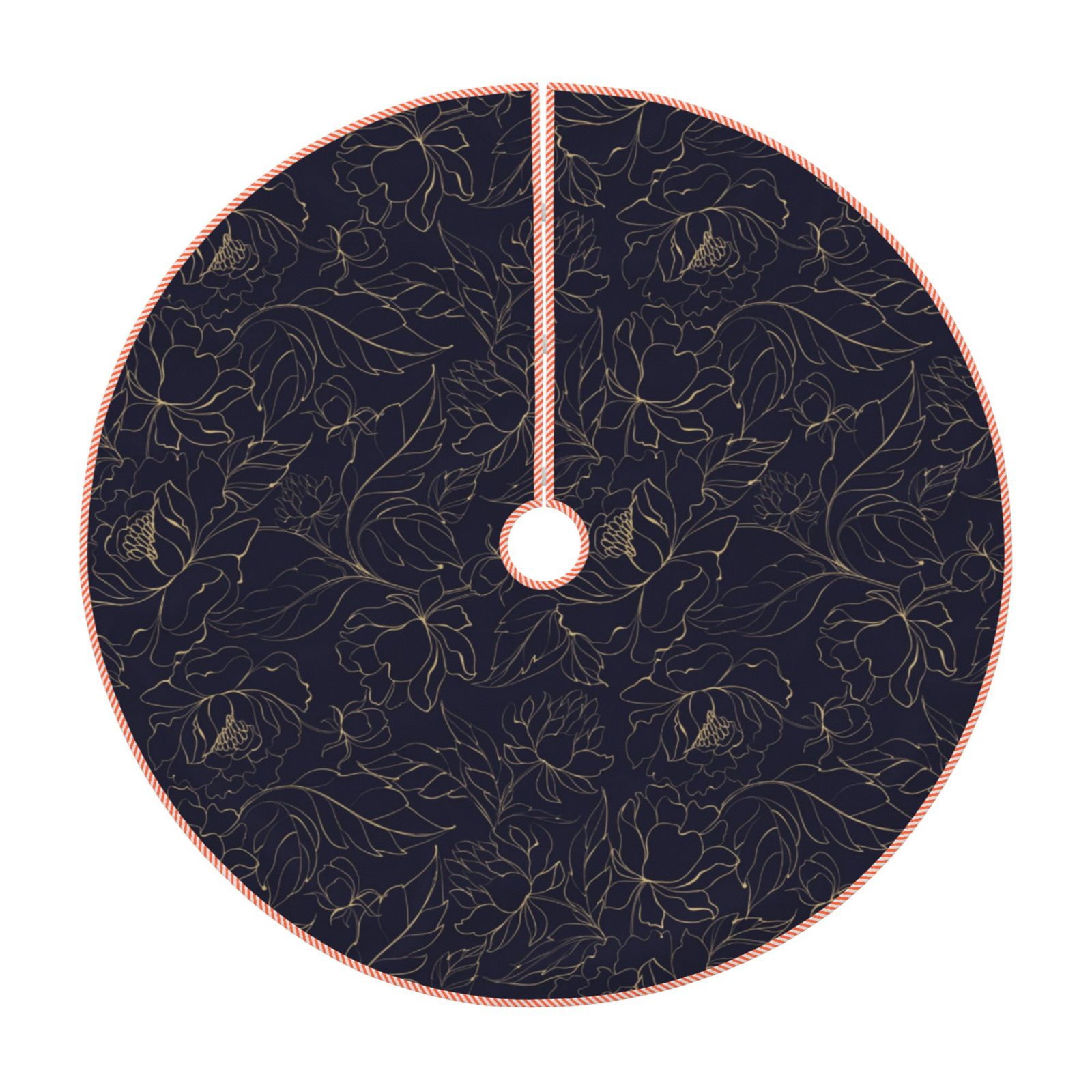 Fotbe Copper-Gold Gloss Outline Peony Pattern Christmas Tree Skirt ...