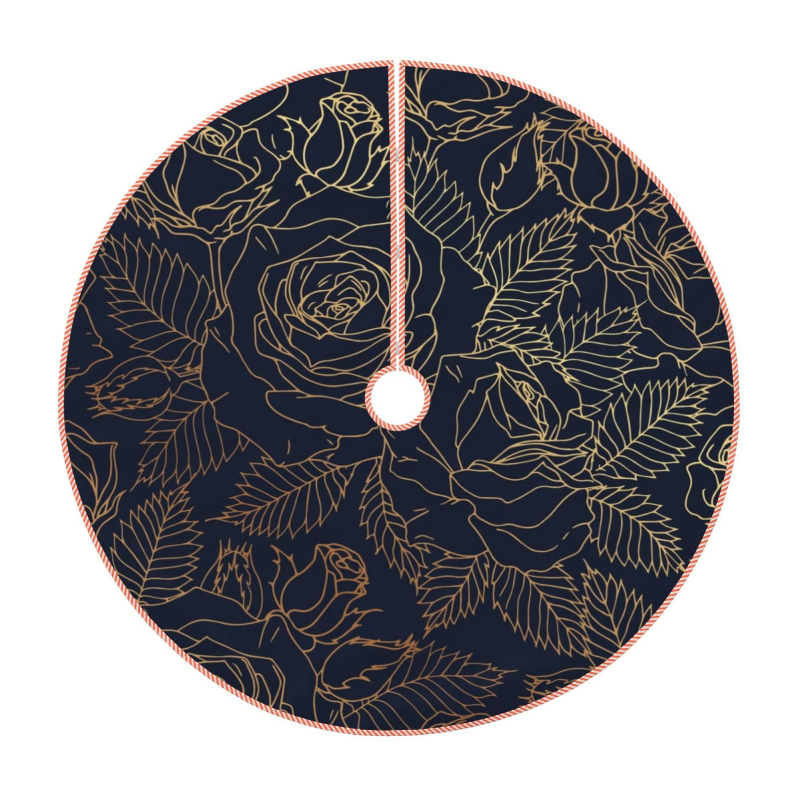 Fotbe Copper-Gold Gloss Outline Rose Pattern Christmas Tree Skirt, Tree ...