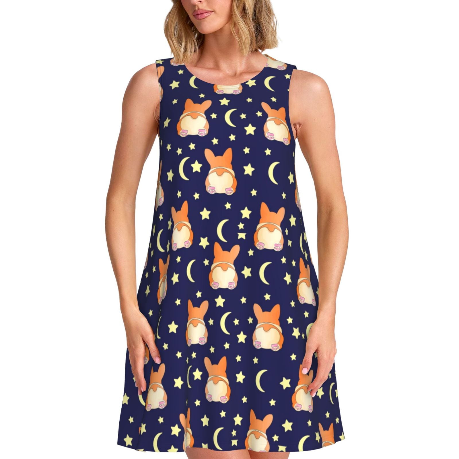 Fotbe Corgi Lying With Moons And Stars Pattern Women’s Summer Tank Midi ...