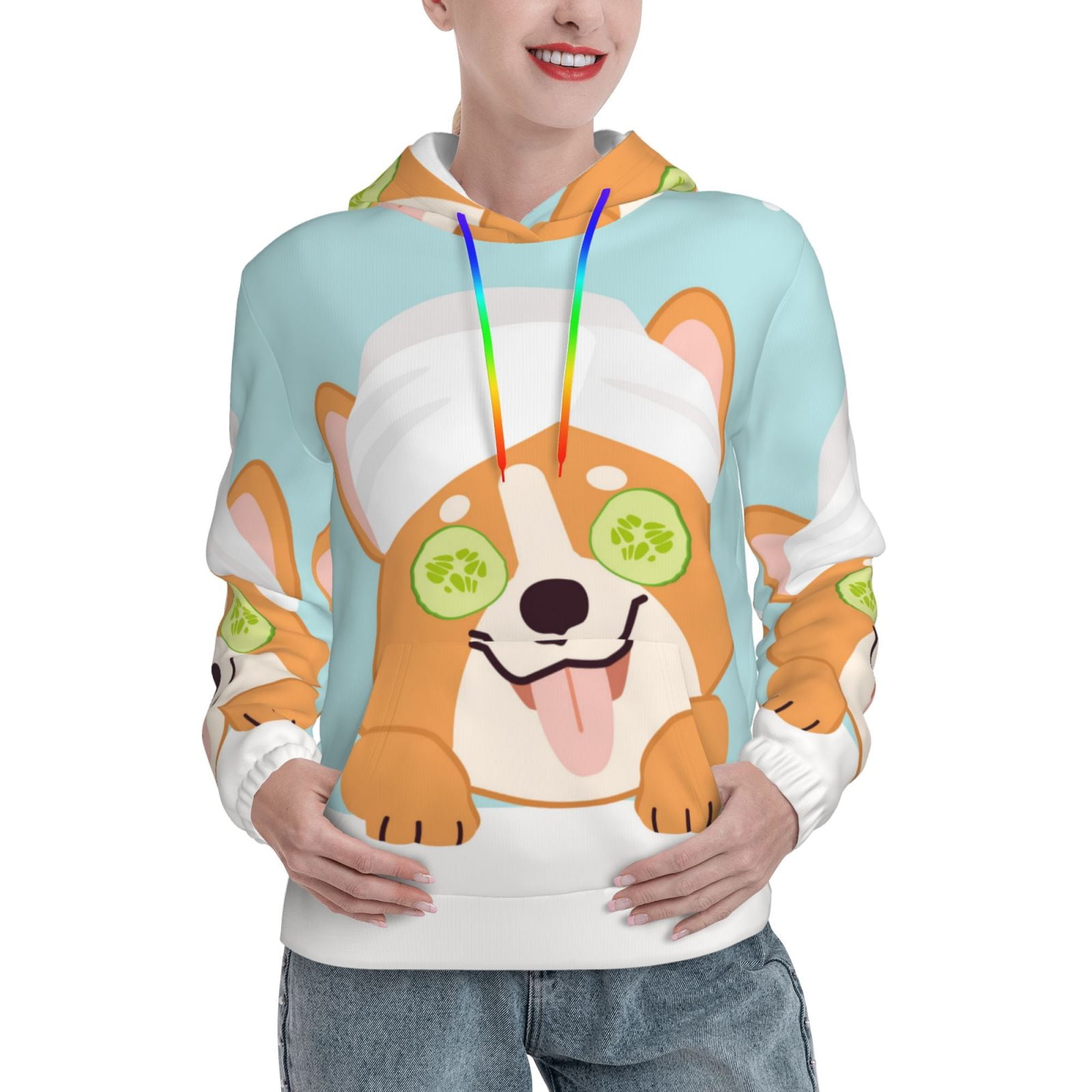 Fotbe Corgi With Towel Ans Slice Cucumber Pattern Womens Long Sleeve ...