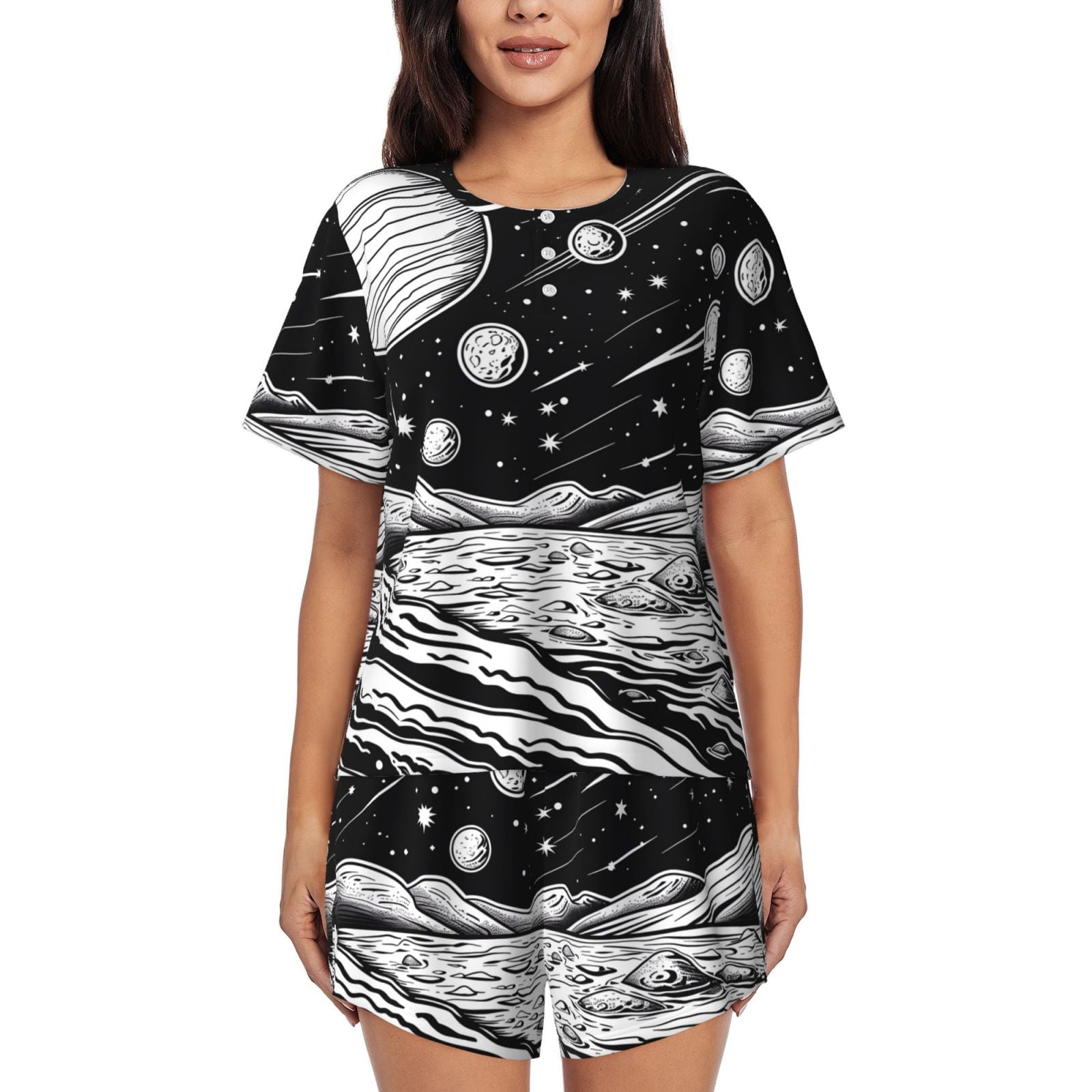 Fotbe Cosmic Landscape Celestial Art Print Pajama Set for Women 2 Piece ...
