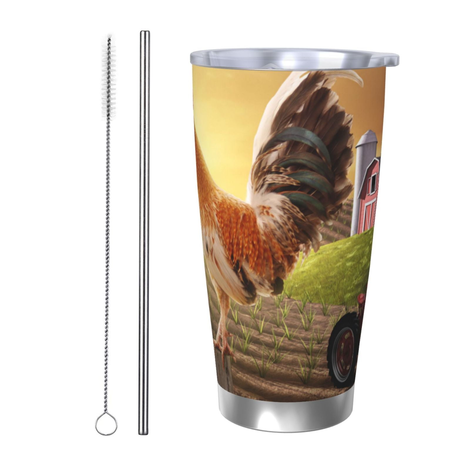 Fotbe Country Farm Morning Rooster Pattern 20 oz Tumbler Stainless ...