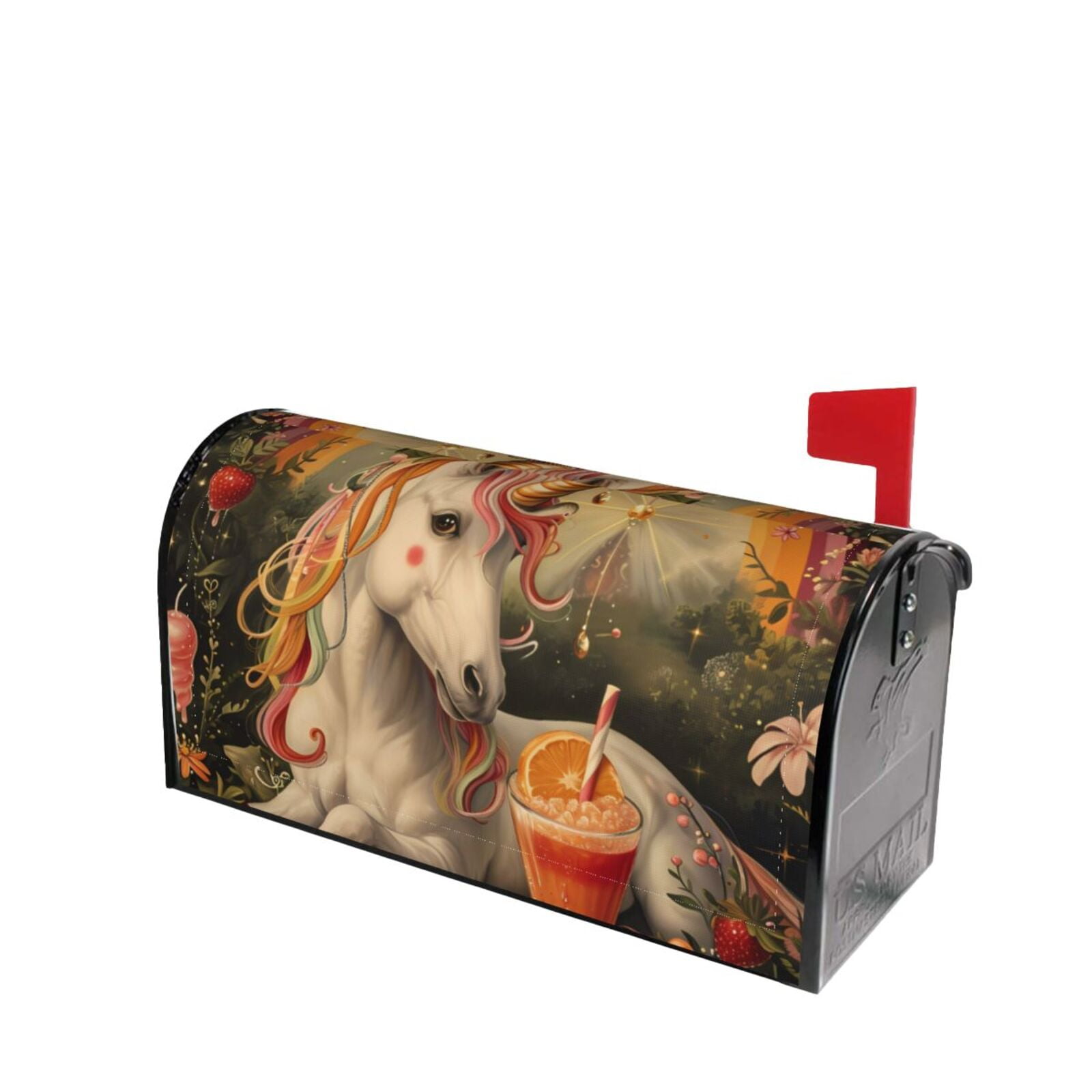 Fotbe Countryside Fruit White Horse Mailbox Covers Post Letter Box ...