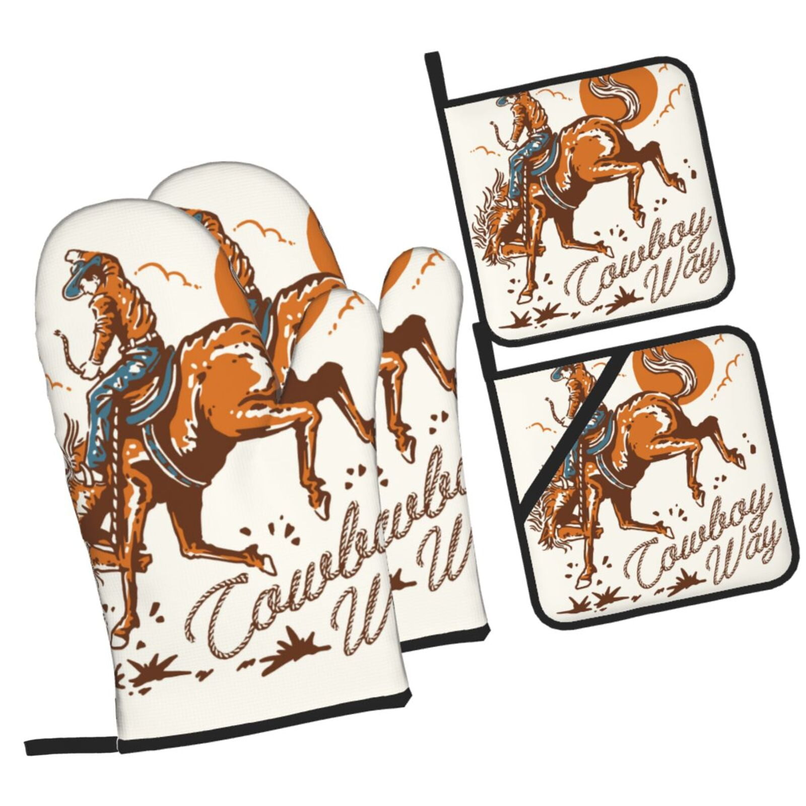 Fotbe Cowboy Riding Horse for 4Pcs Oven Mitts and Pot Holders, 500 ...