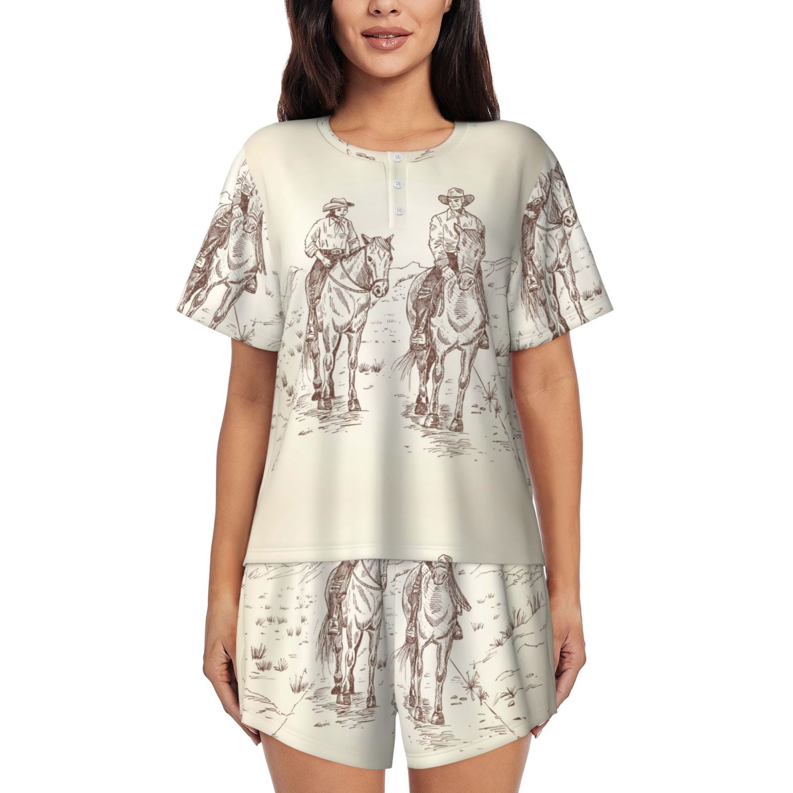 Fotbe Cowboys Riding Horses In Desert Print Pajama Set for Women 2 ...