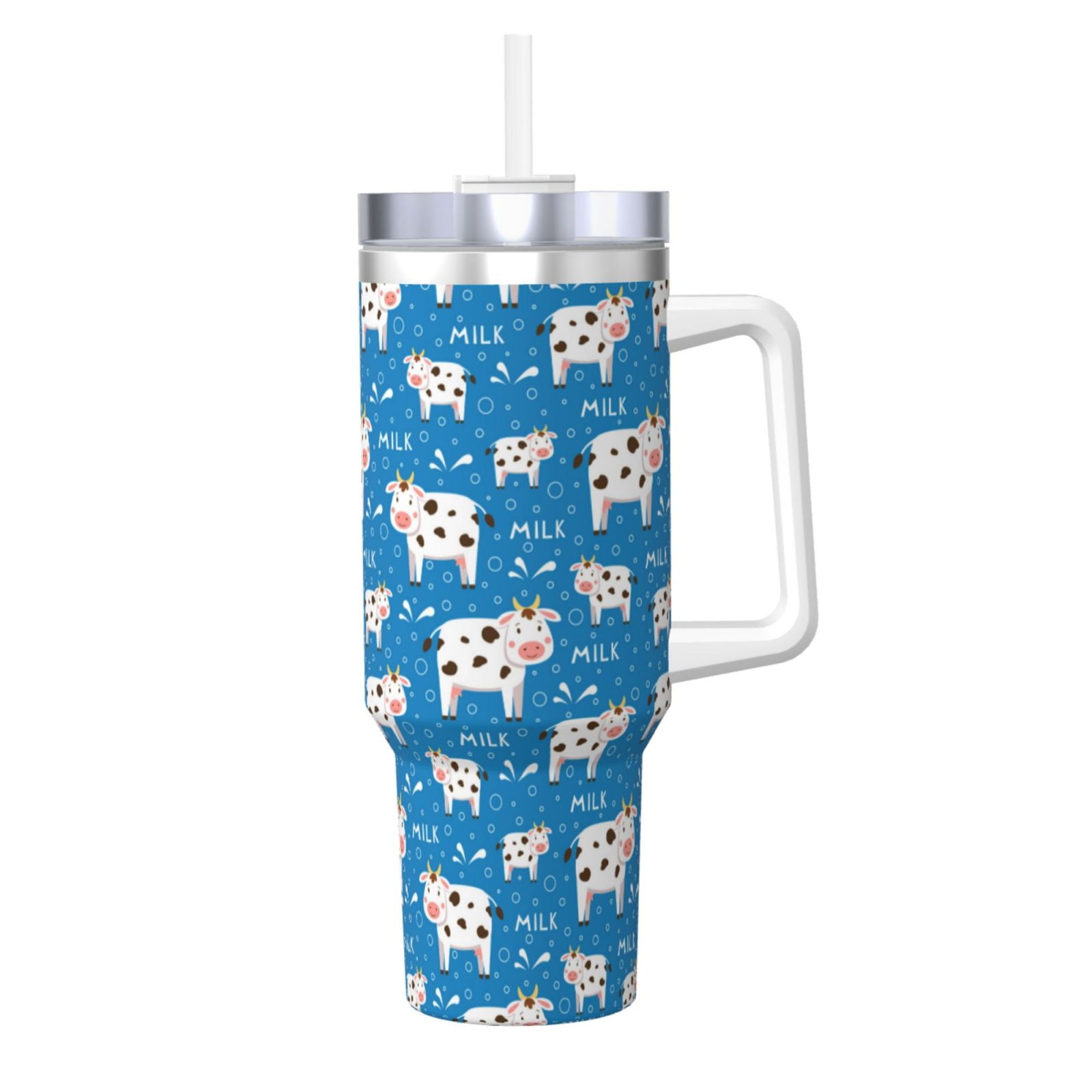 Fotbe Cows Milk Pattern 40oz Ice Bully With Handle And Straw Stainless ...