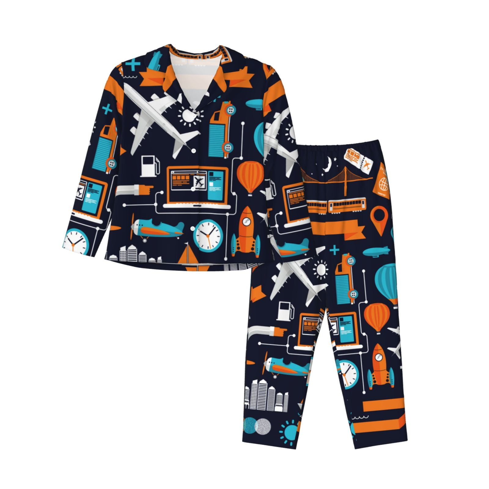 Fotbe Creative Transport Pattern Long Sleeve Pajama Set for Women ...
