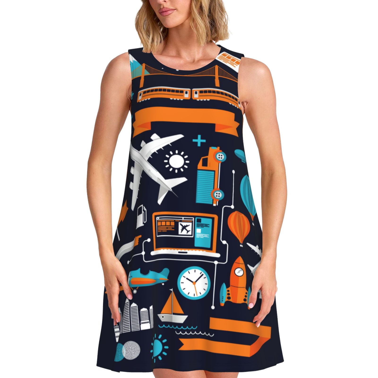 Fotbe Creative Transport Pattern Women’s Summer Tank Midi Dress ...