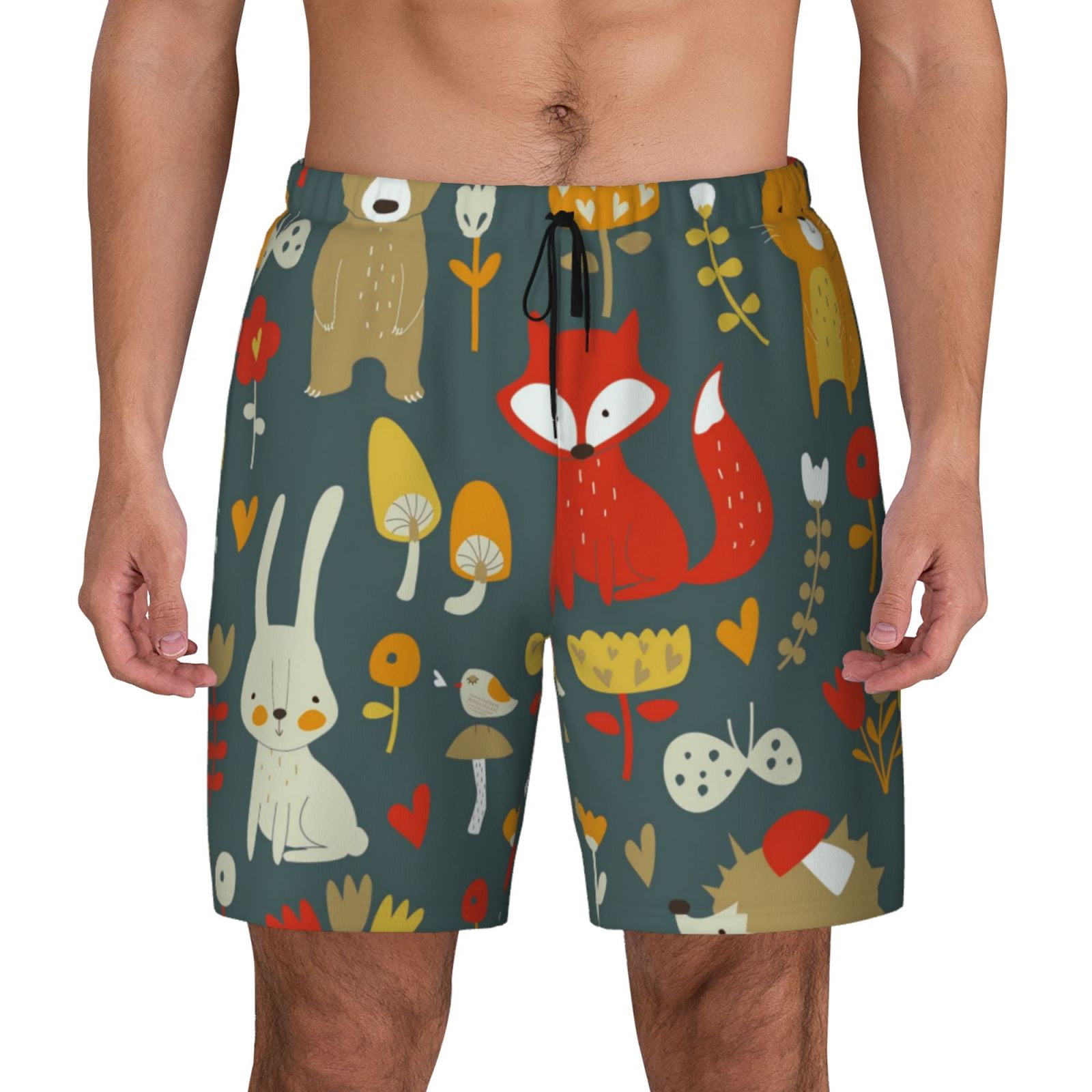 Fotbe Cute Animal Forest Men’s Swim Trunks Quick Dry Swim Shorts Board ...