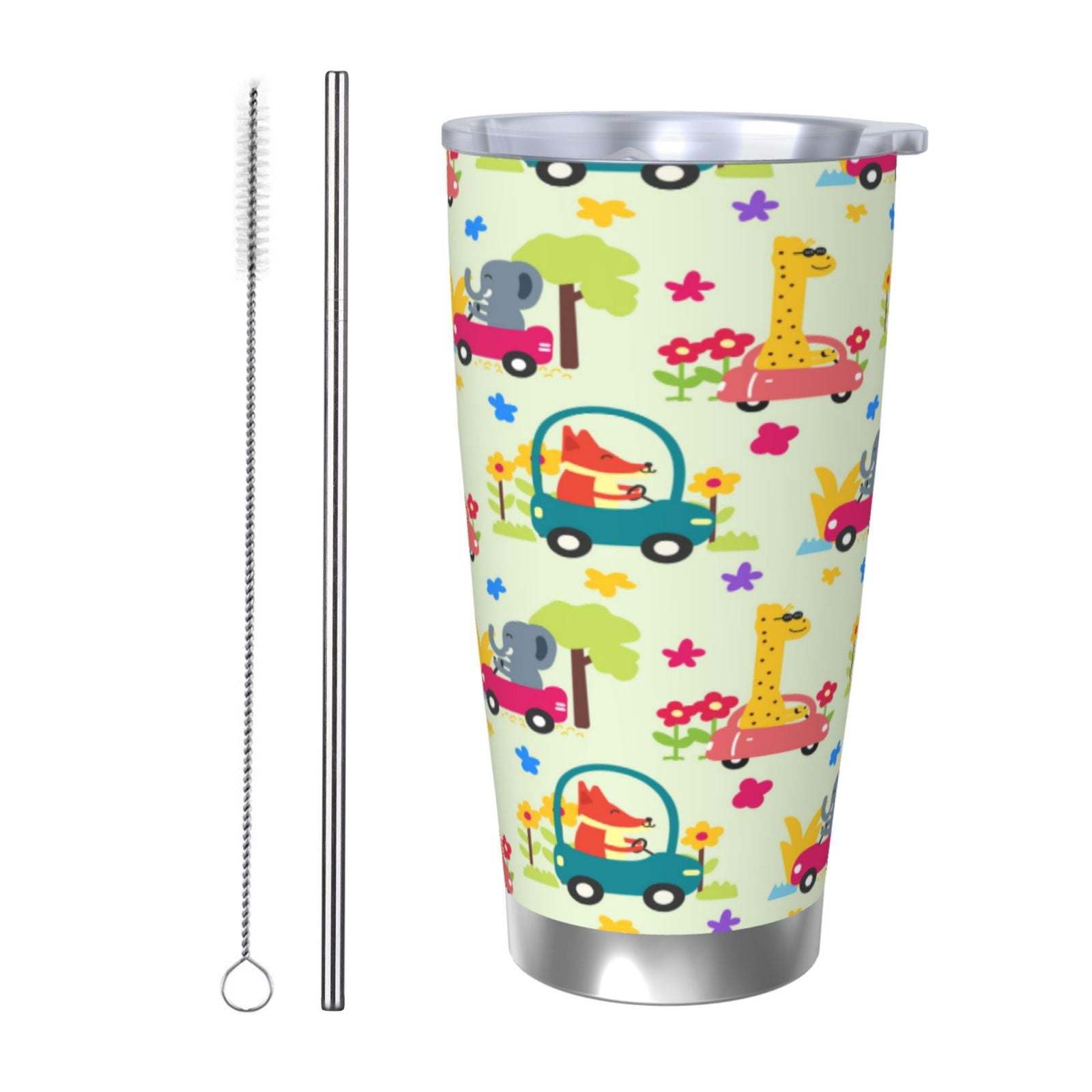 Fotbe Cute Animals driving a car Pattern 20 oz Tumbler Stainless Steel ...