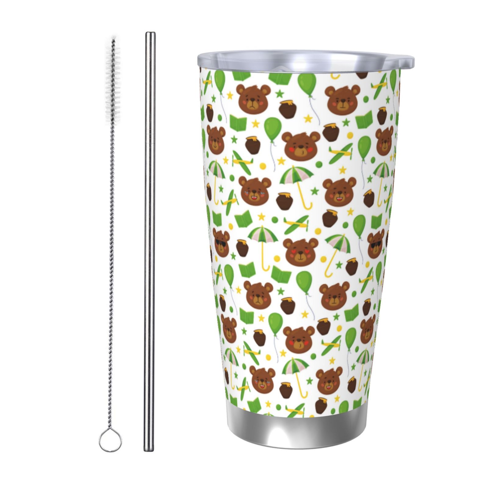 Fotbe Cute Bear Pattern 20 oz Tumbler Stainless Steel Vacuum Insulated Coffee Ice Cup Double ...