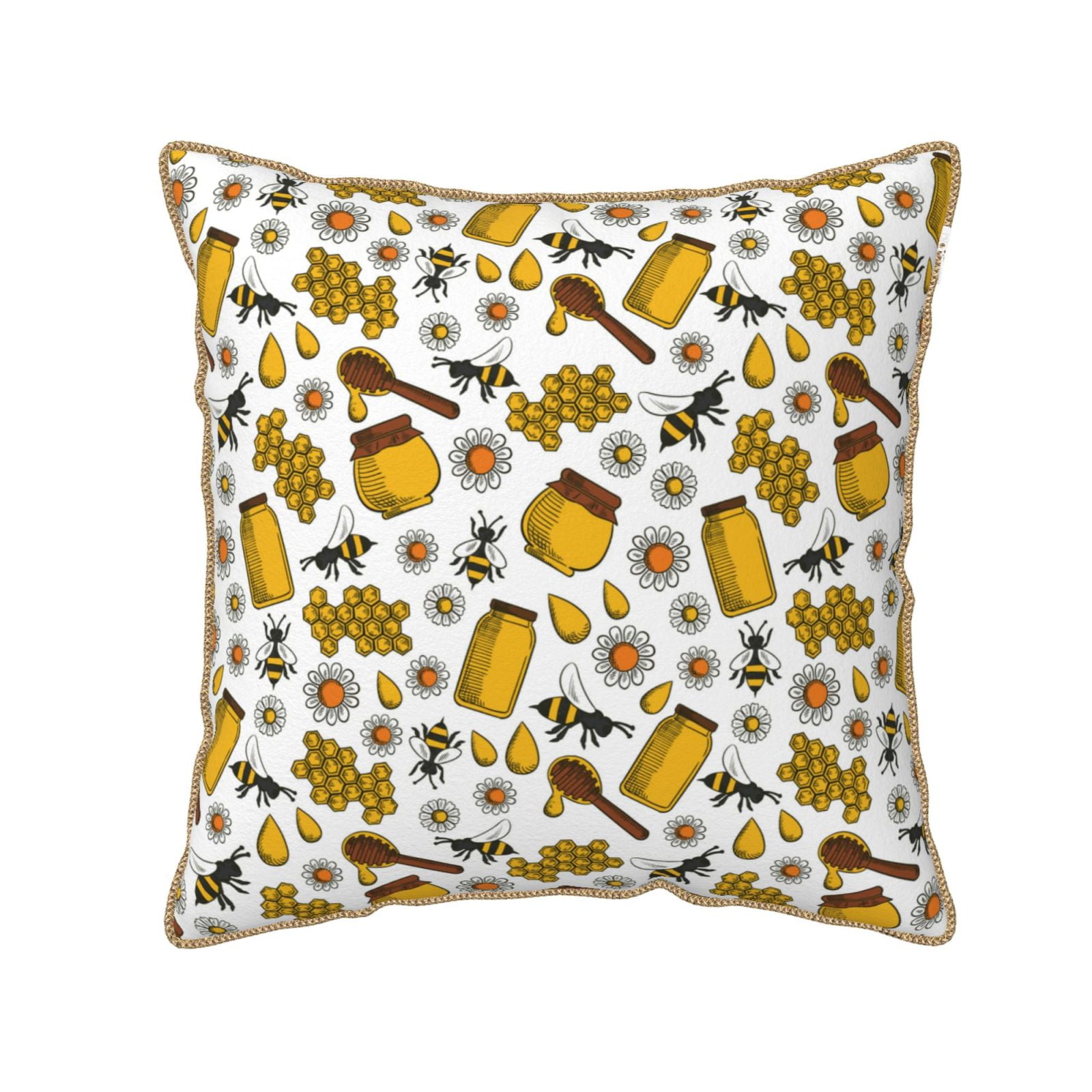 Fotbe Cute Bee Pattern Velvet Decorative Throw Pillow Covers with ...