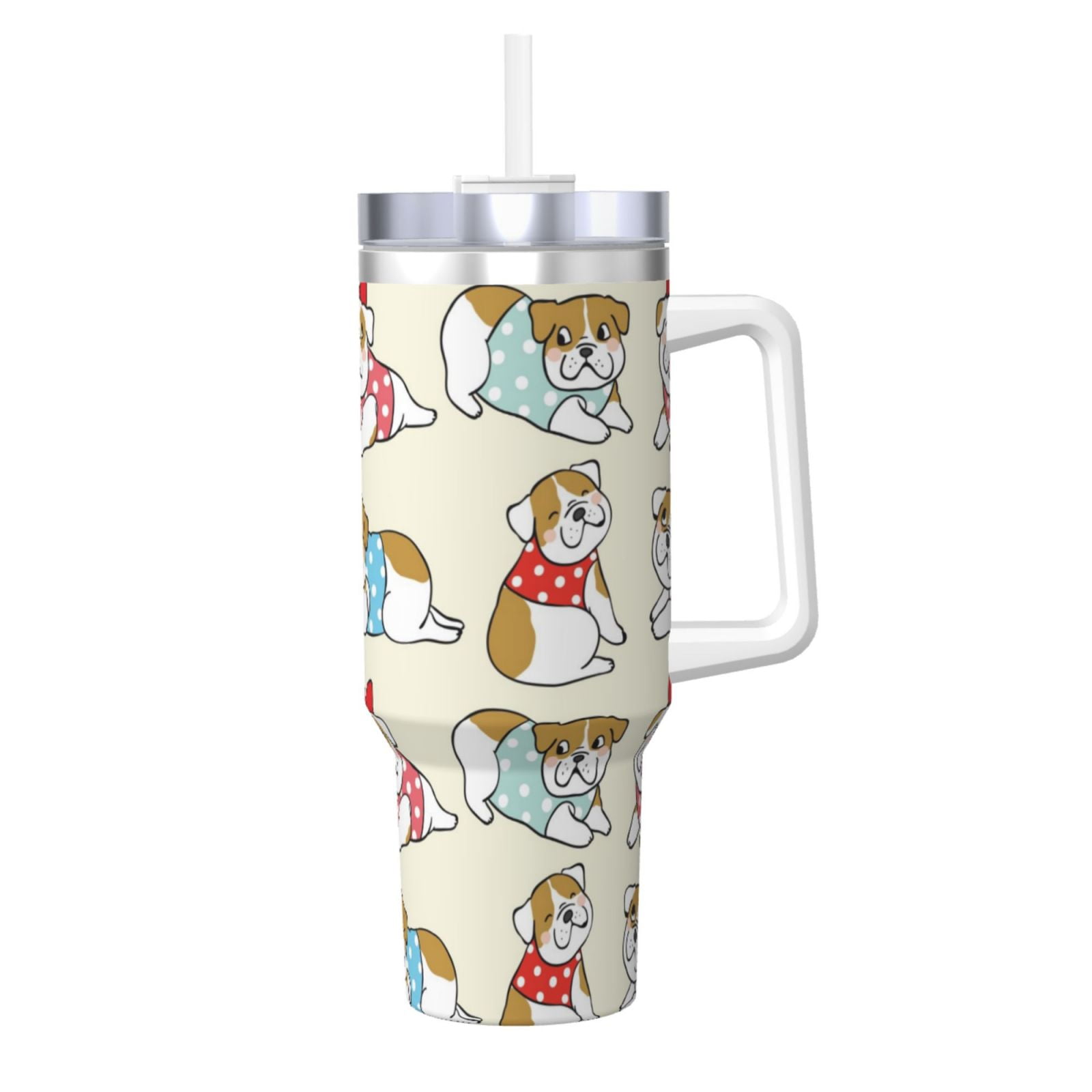 Fotbe Cute Bull Dog Pattern 40oz Ice Bully With Handle And Straw ...