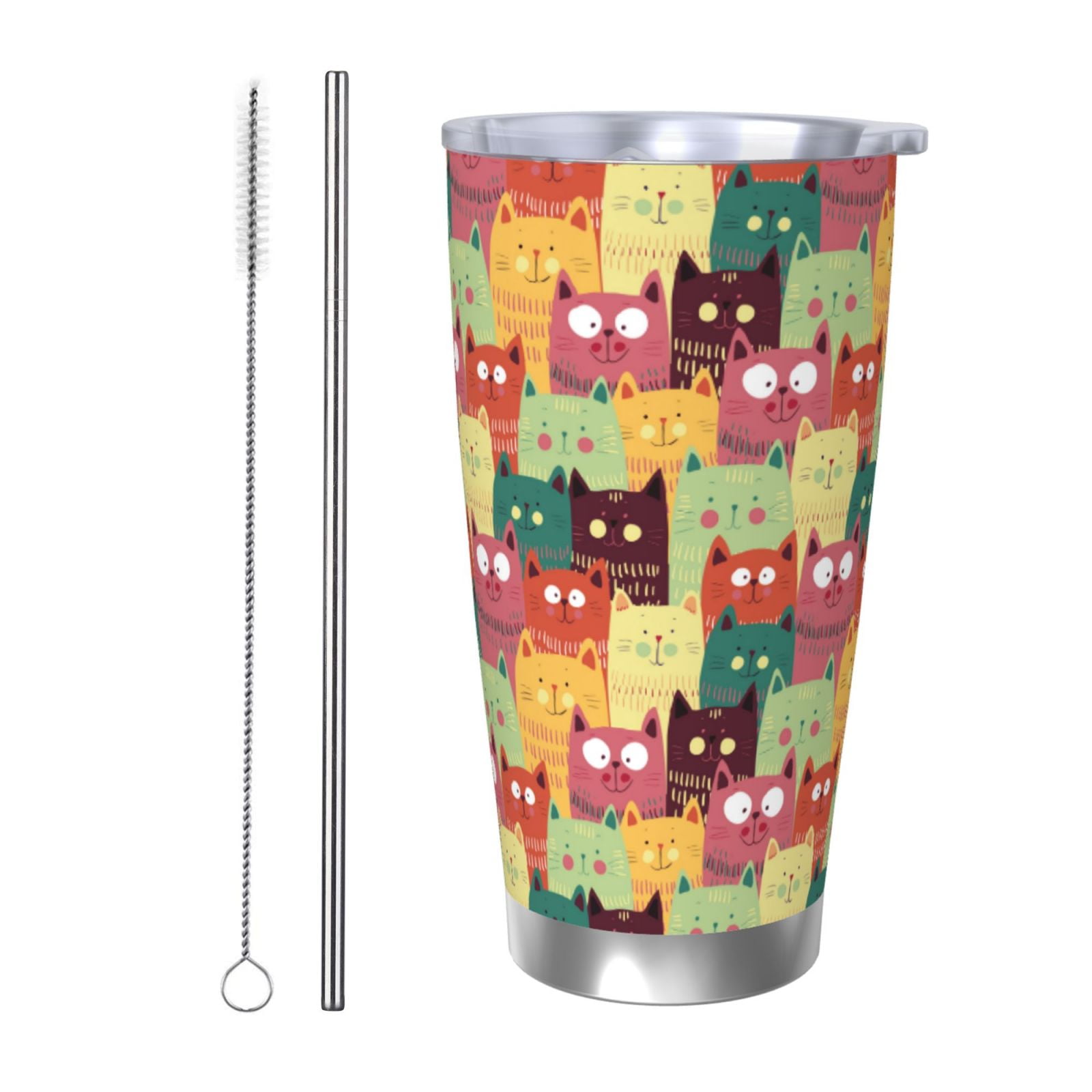 Fotbe Cute Cartoon Cat Pattern 20 oz Tumbler Stainless Steel Vacuum Insulated Coffee Ice Cup ...