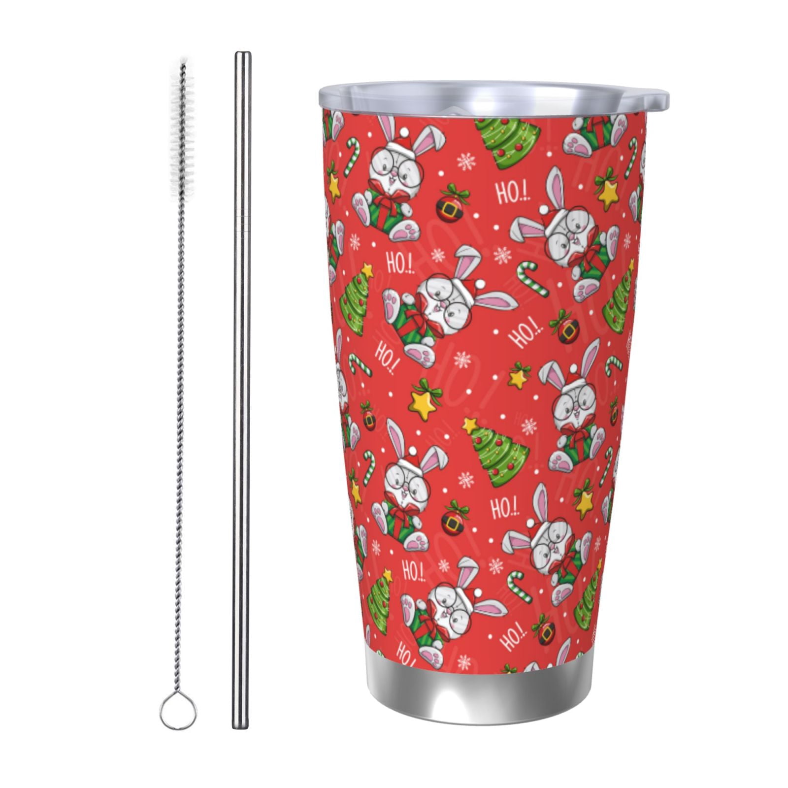 Fotbe Cute Christmas Bunny Pattern 20 oz Tumbler Stainless Steel Vacuum ...