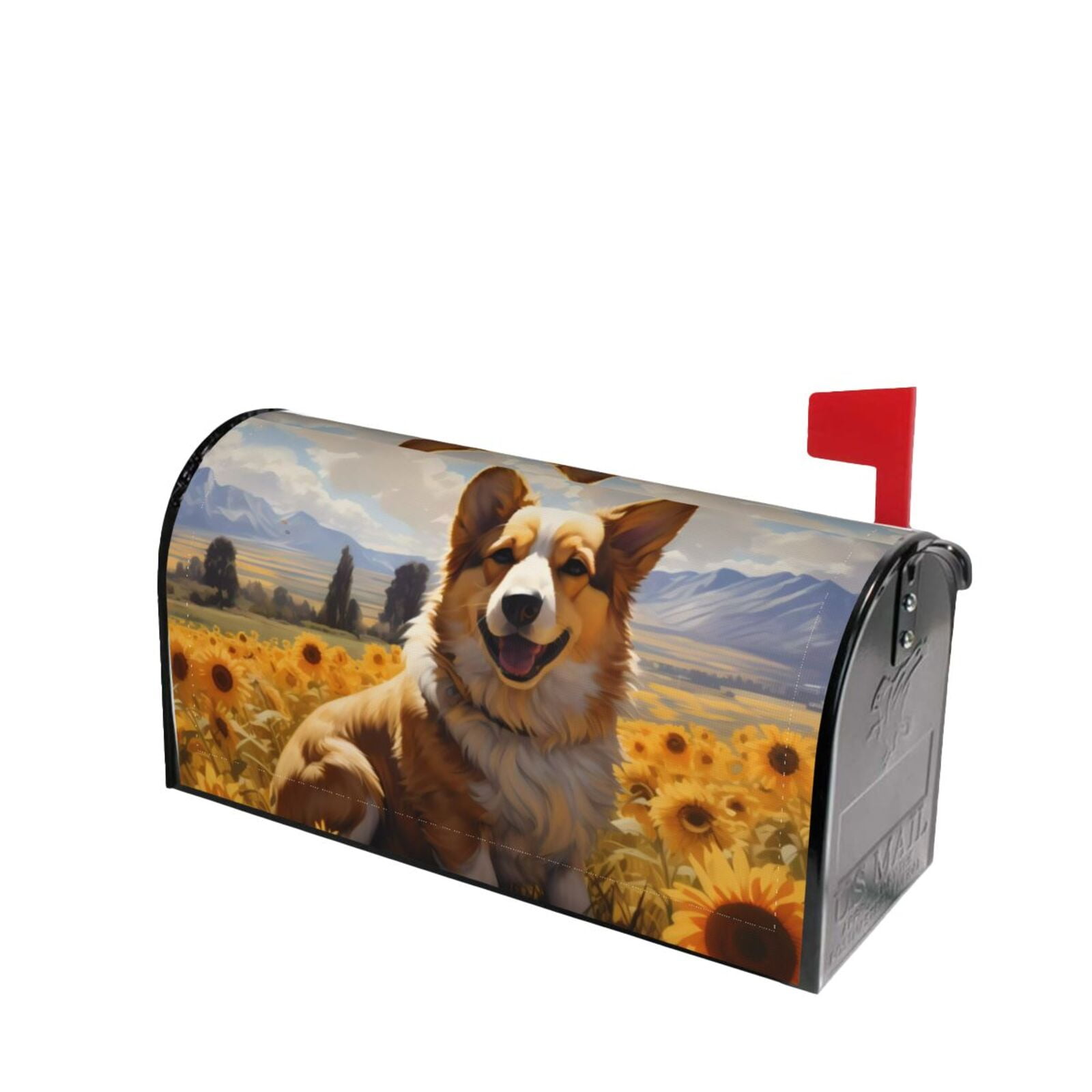 Fotbe Cute Corgi Sunflower Mailbox Covers Post Letter Box Cover Garden ...