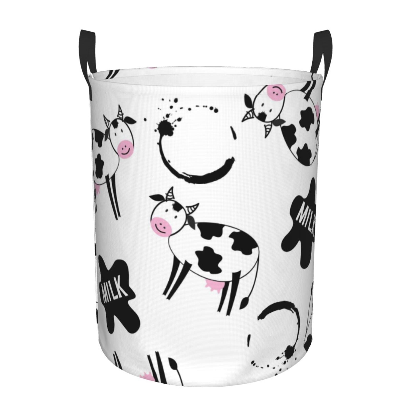 Fotbe Cute Cow and Milk Stains Laundry Basket with Handles, Waterproof ...