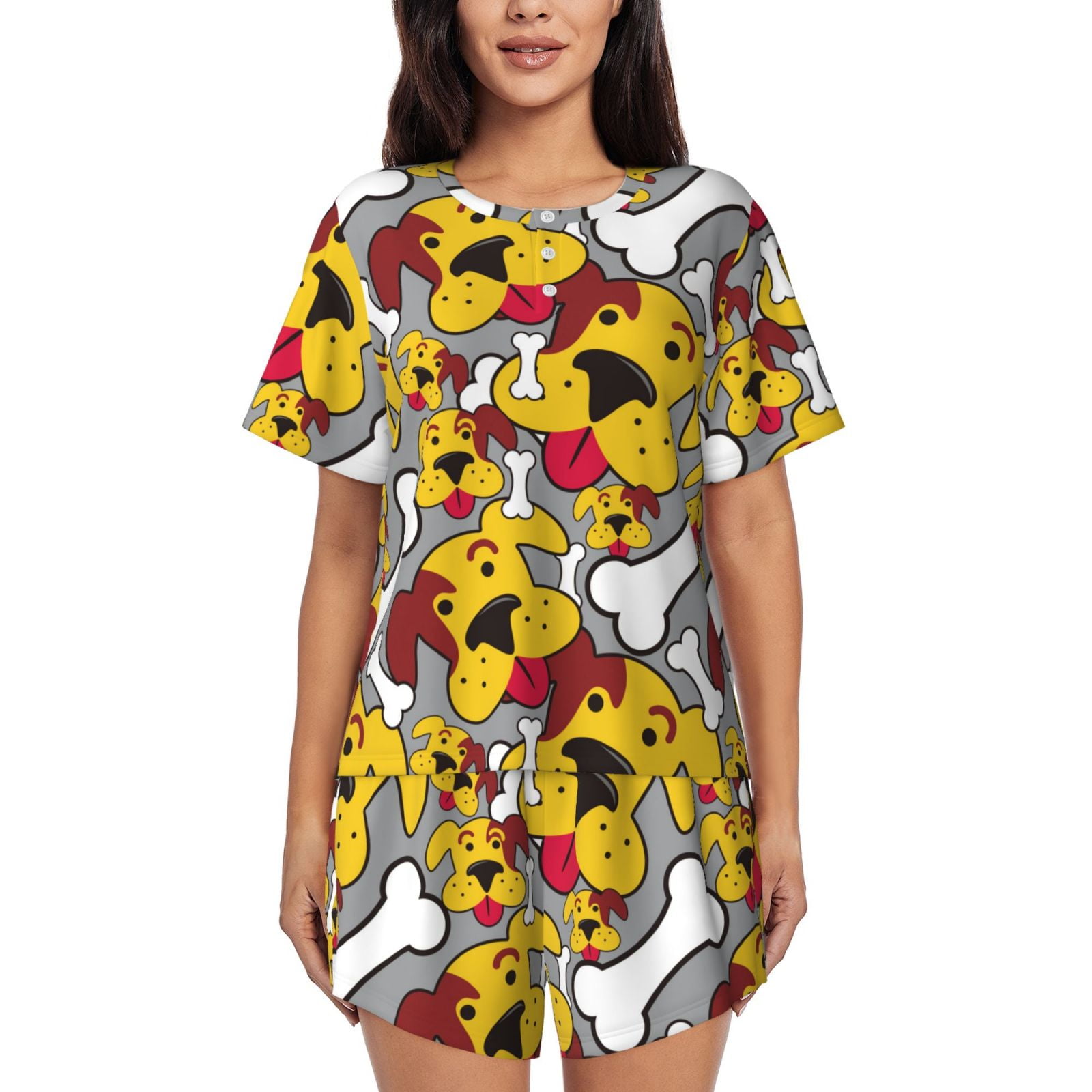 Fotbe Cute Dog Print Pajama Set for Women 2 Piece Loungewear Short ...