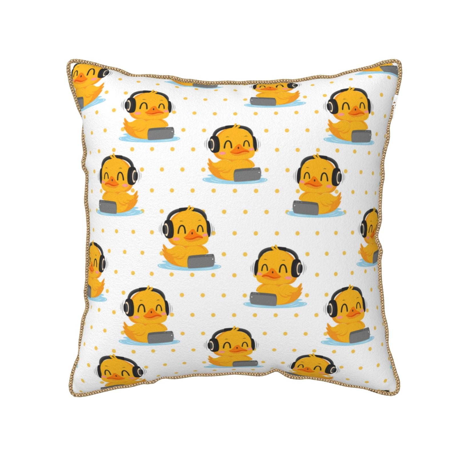 Fotbe Cute Duck With Headphone Pattern Velvet Decorative Throw Pillow ...