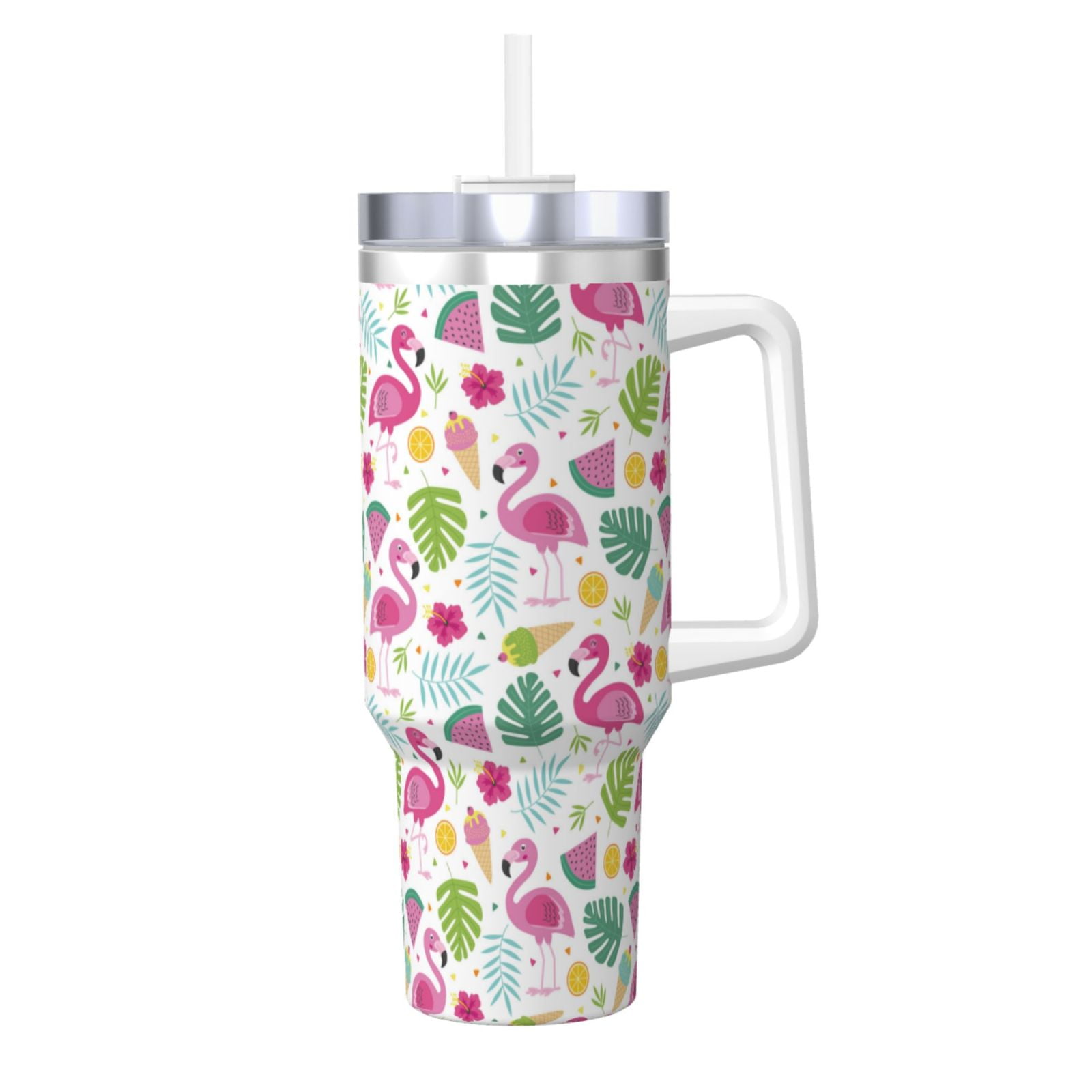 Fotbe Cute Flamingo Pattern 40oz Ice Bully With Handle And Straw ...