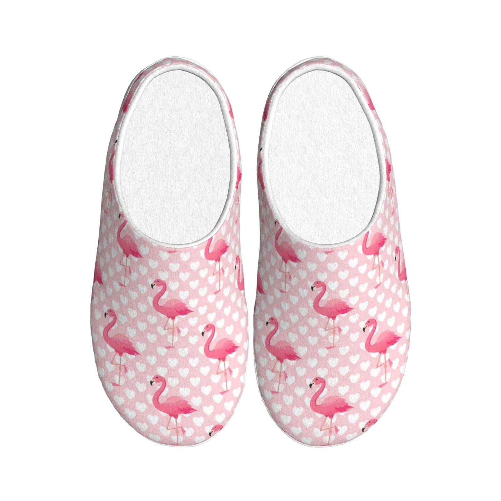 Fotbe Cute Flamingo with Heart Pattern Women's Fuzzy Curly Fur Memory ...