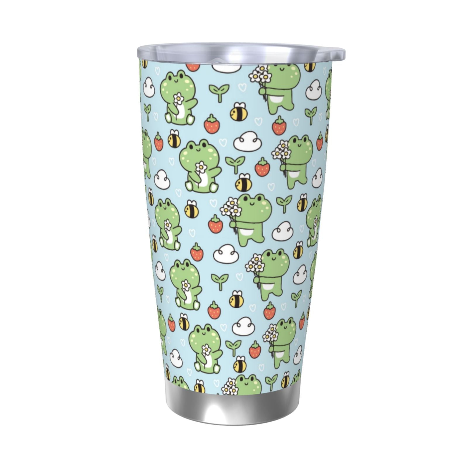 Fotbe Cute Floral Frog Pattern 20 oz Tumbler Stainless Steel Vacuum Insulated Coffee Ice Cup ...