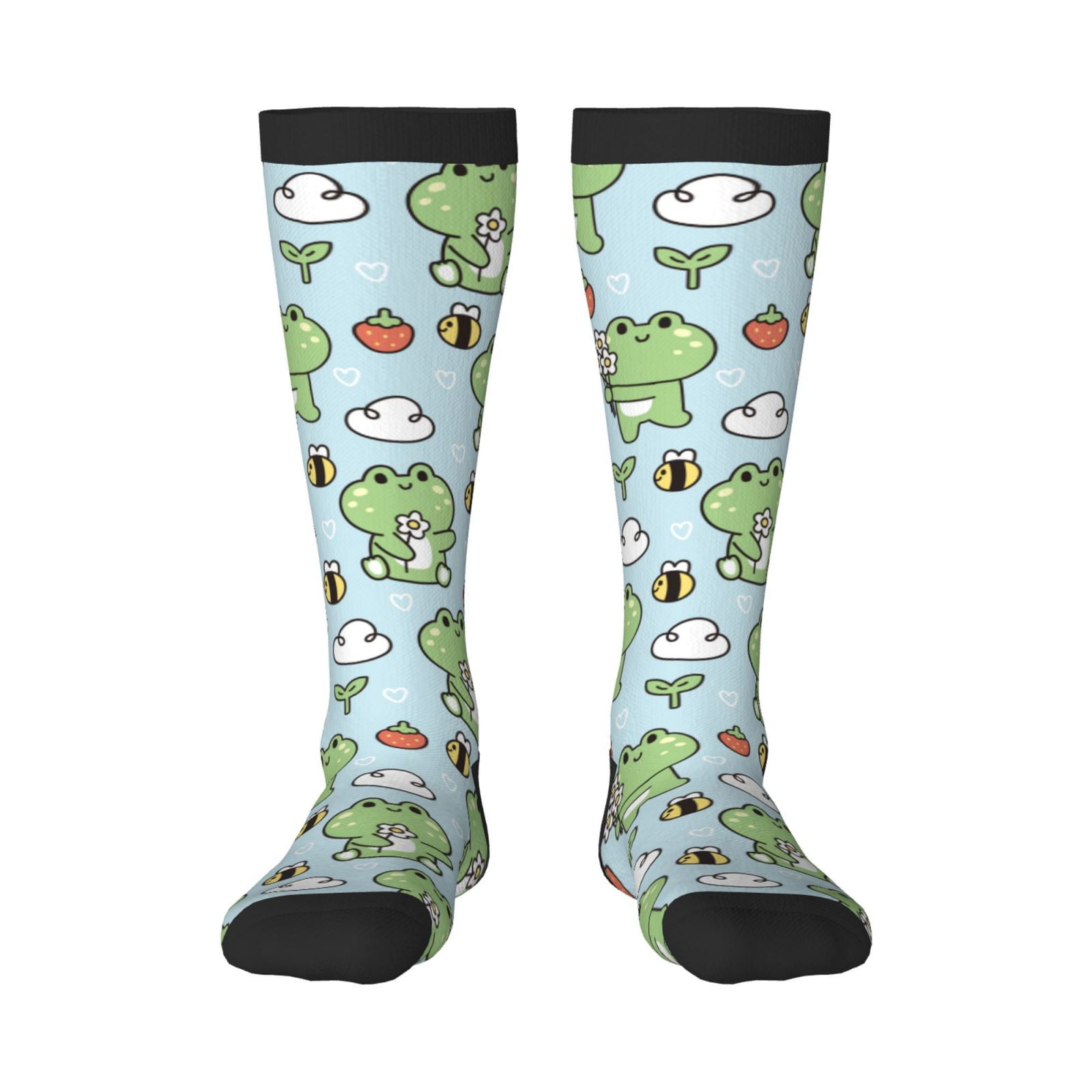 Fotbe Cute Floral Frog print Women's Men's Novelty Crew Socks Cotton ...