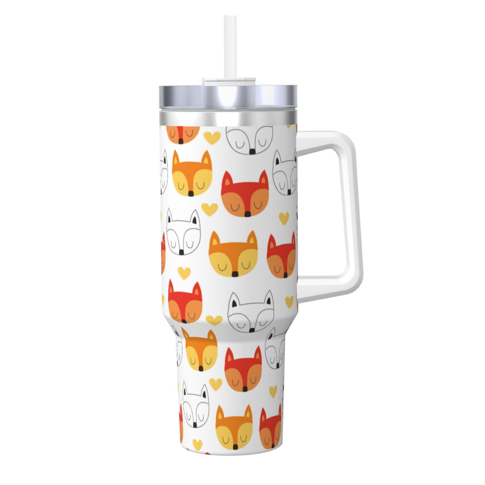 Fotbe Cute Fox with Heart Pattern 40oz Ice Bully With Handle And Straw ...
