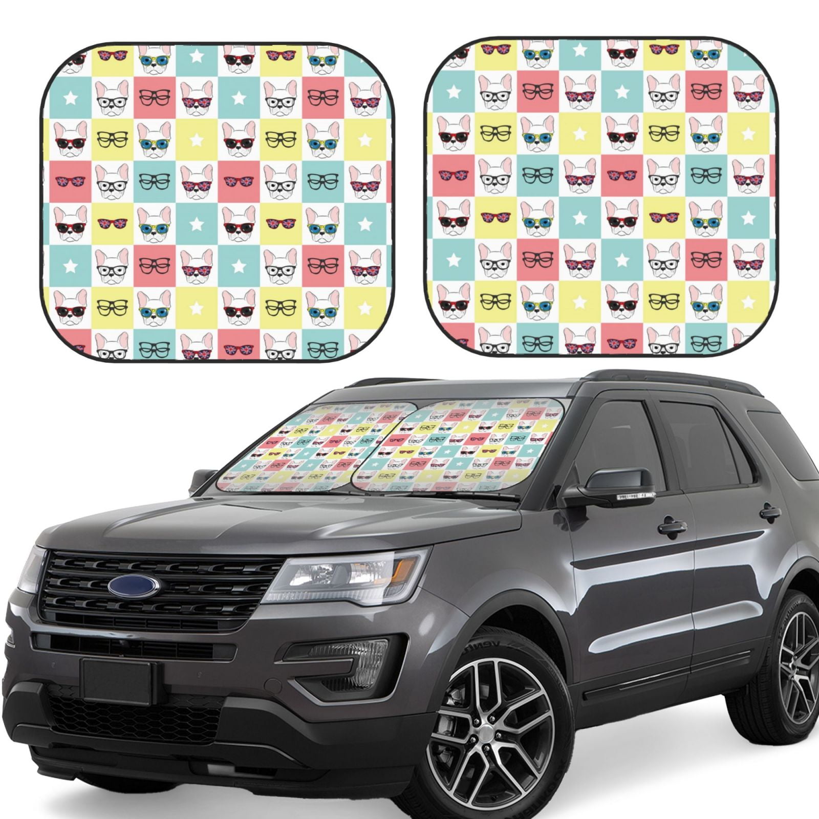 Fotbe Cute French Bulldog 2-Piece Car Windshield Sun Shade | Sun ...