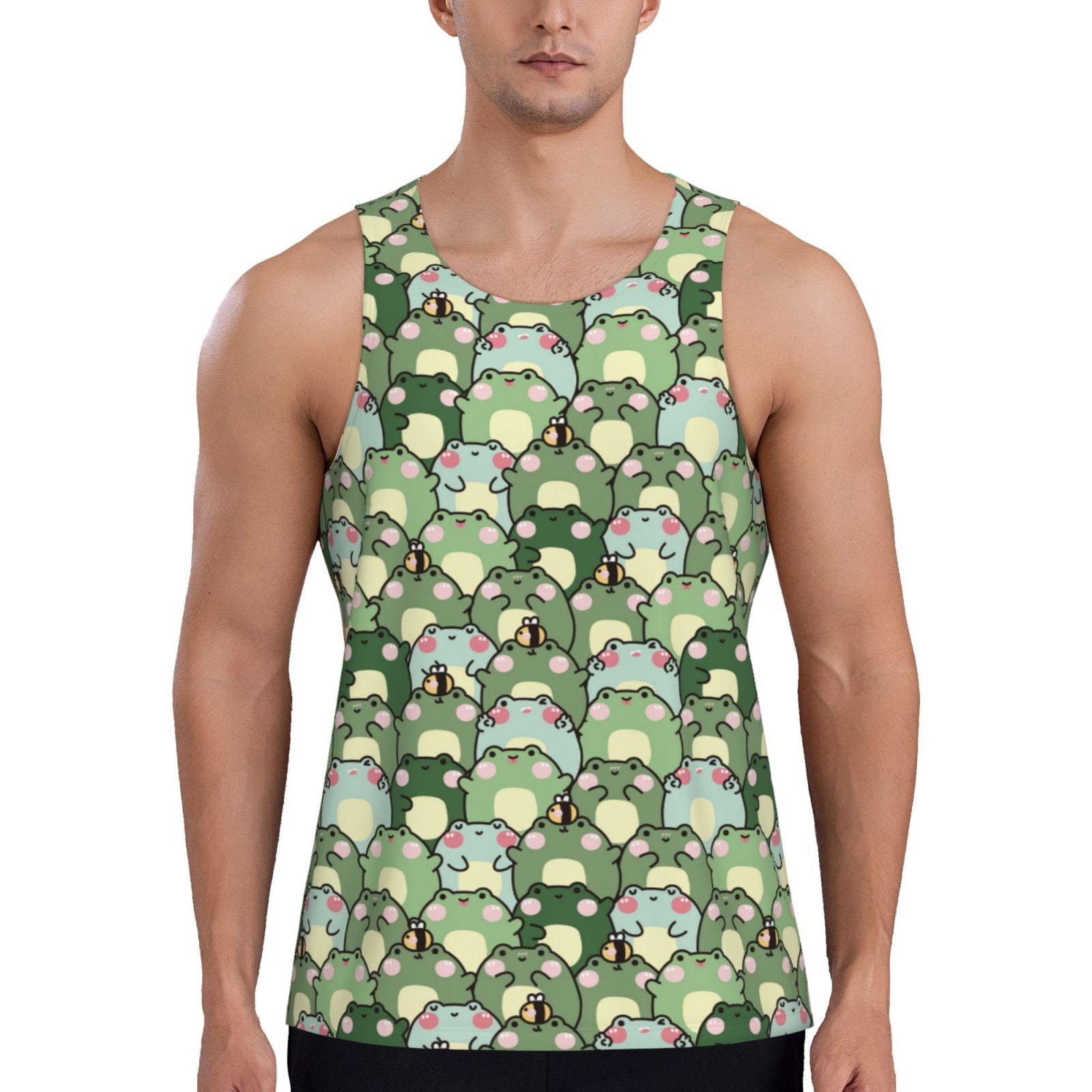 Fotbe Cute Frog Pattern Men's Quick Dry Workout Tank Top Gym Muscle Tee ...