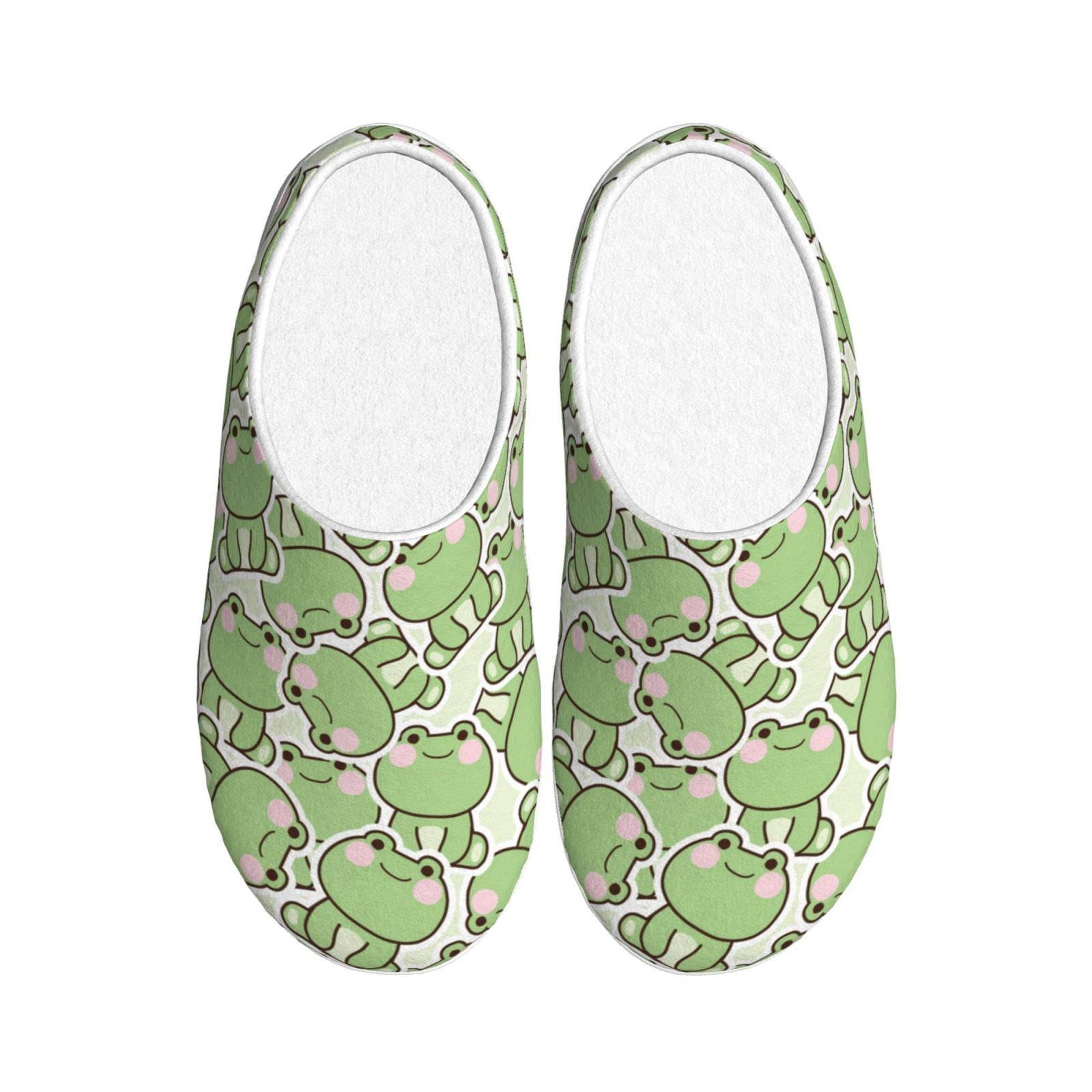Fotbe Cute Frog Pattern Women's Fuzzy Curly Fur Memory Foam Loafer ...